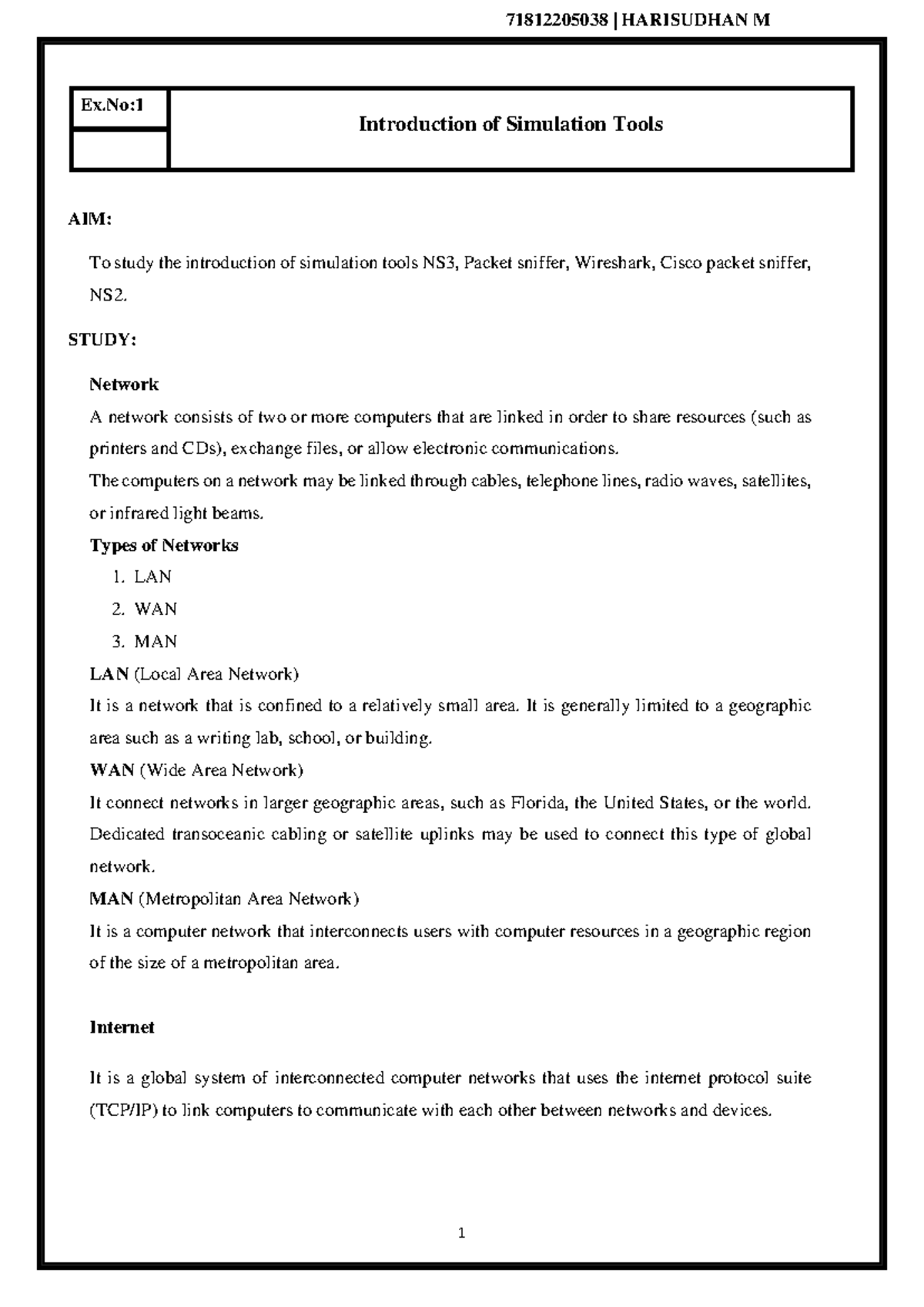 Data Communication And Networks Lab Manual - AIM: To study the introduction of simulation tools ...