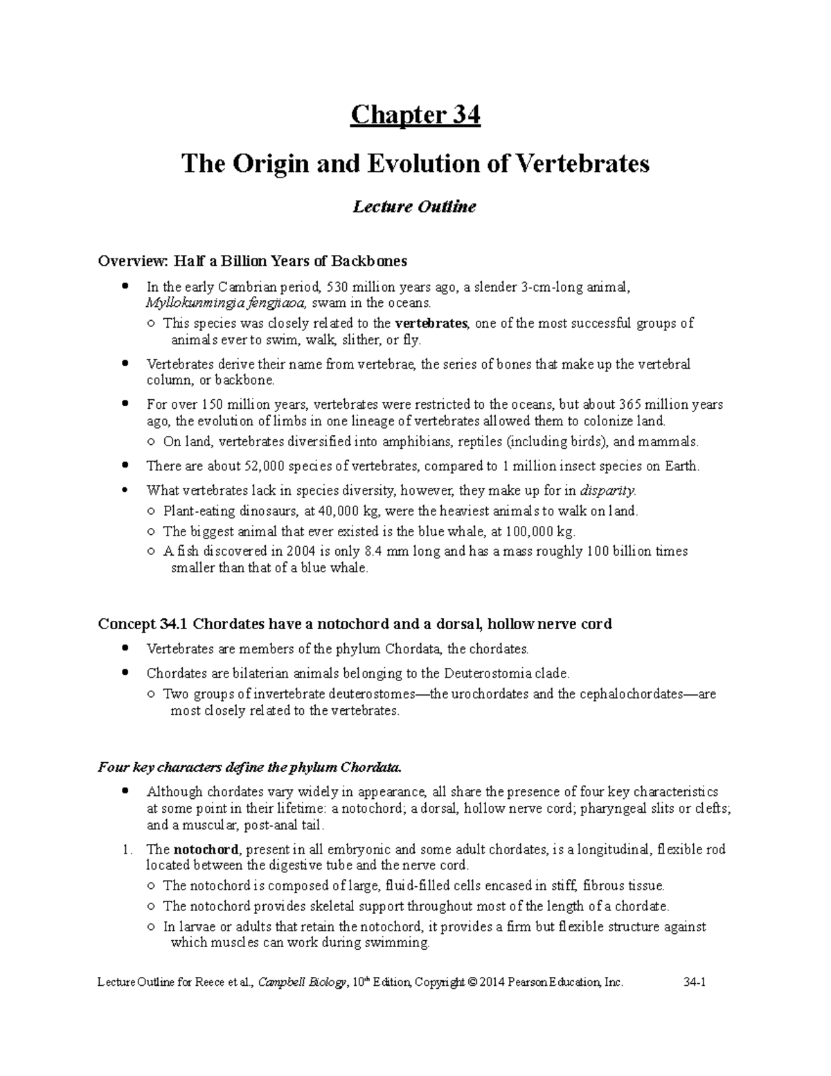 Chapter 34 Lecture outline - Chapter 34 The Origin and Evolution of ...