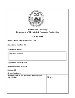 EEE 141 Lab 2 report - Fundamentals of Electric circuit - Studocu