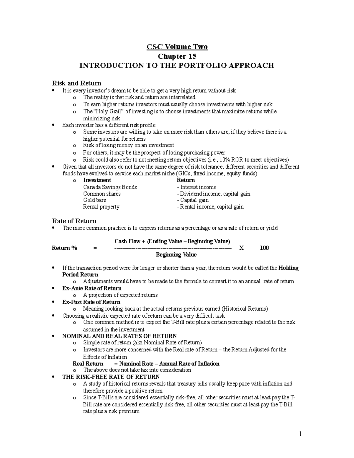 CSC Volume 2 (ch 15) - prof notes - CSC Volume Two Chapter 15 ...