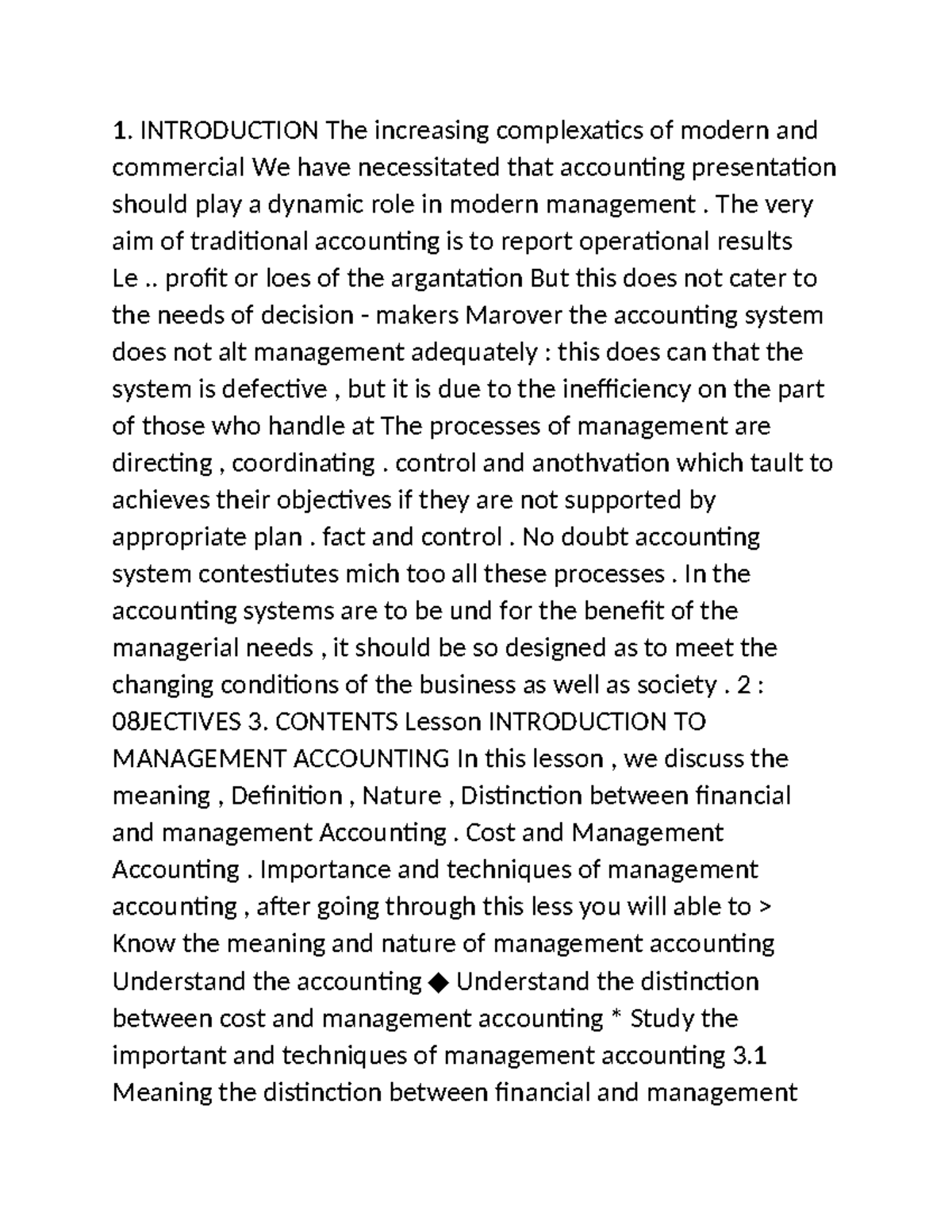 Introduction TO Management Accounting - INTRODUCTION The increasing ...