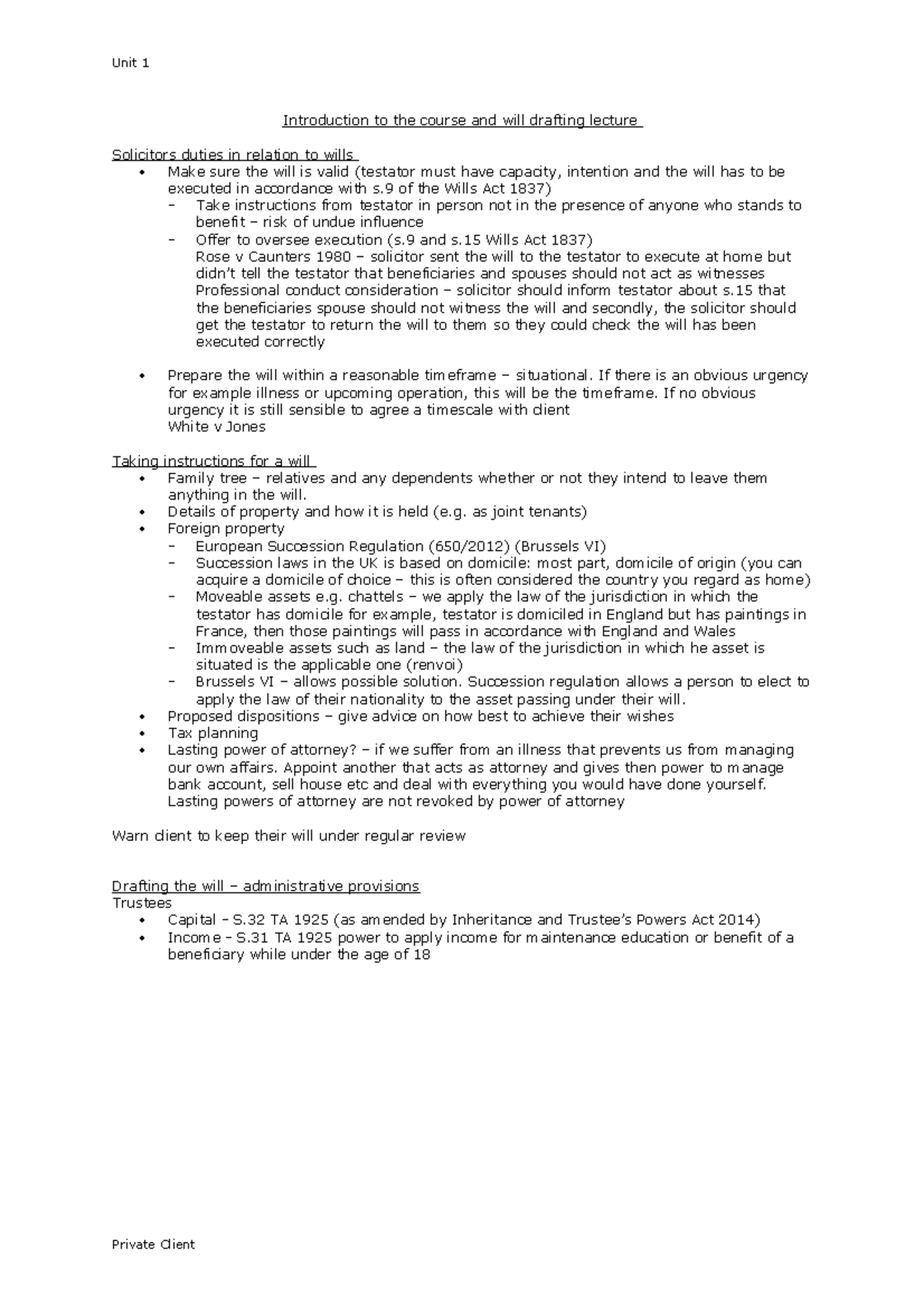 Introduction To The Course And Will Drafting Lecture Unit 1