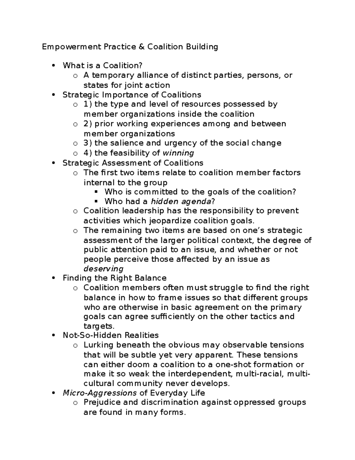 C - chapter 7 notes - Empowerment Practice & Coalition Building What is ...