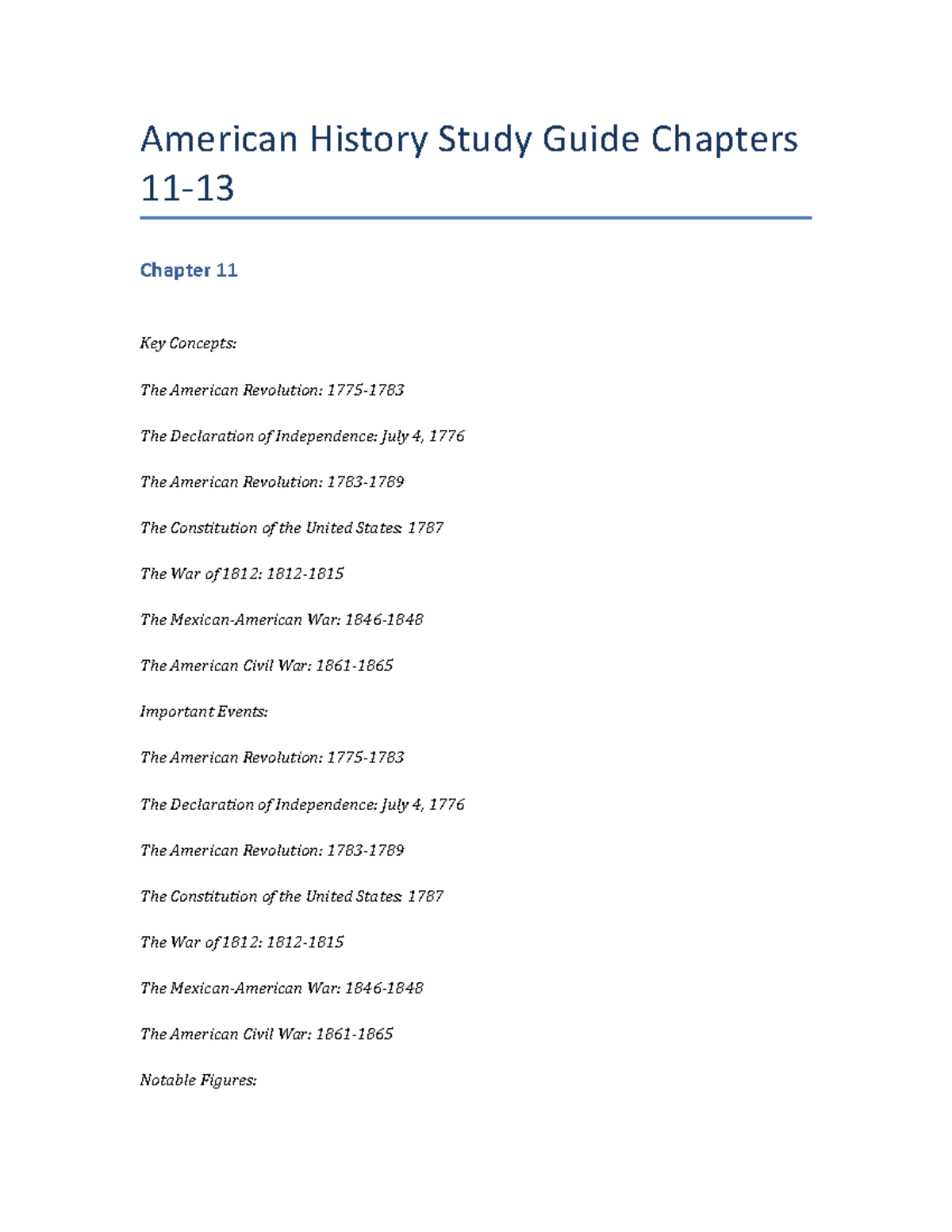American History Study Guide Chapters 11-13 - American History Study ...