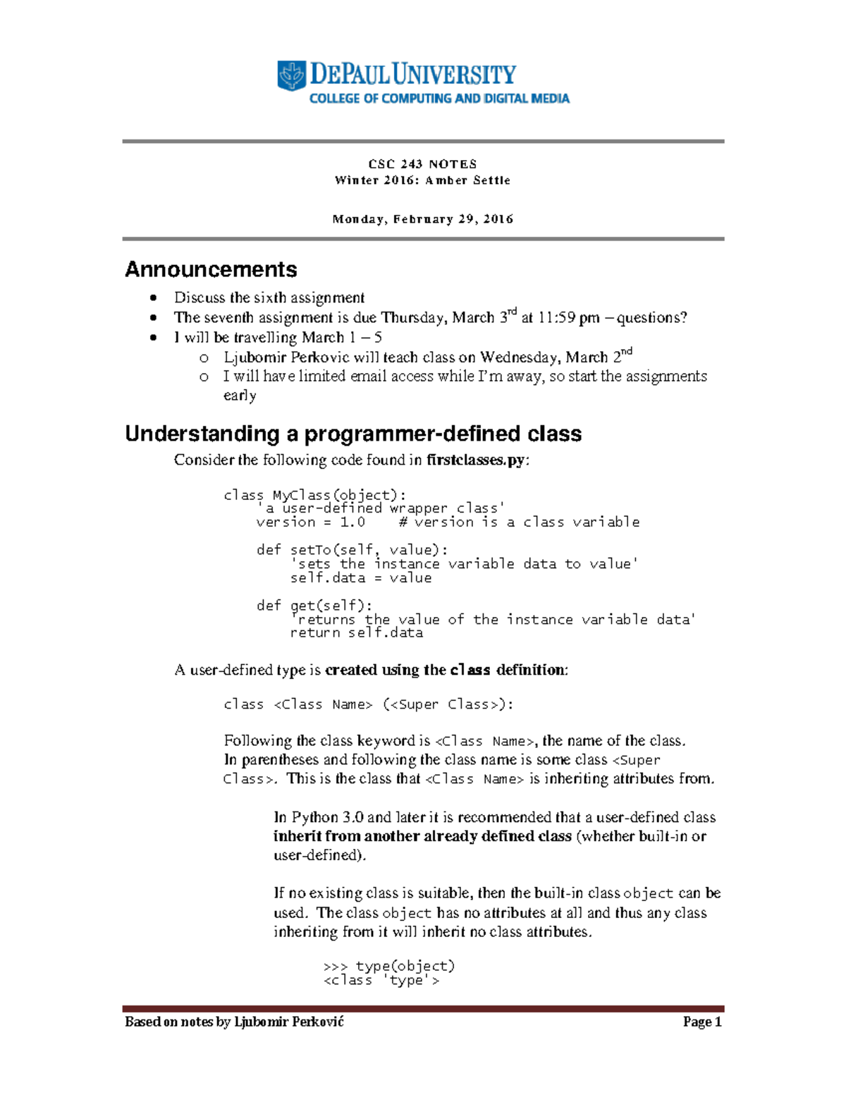 Csc243feb29th - Lecture notes 2/29 - CSC 243 NOTES W i nt e r 2 0 1 6 ...