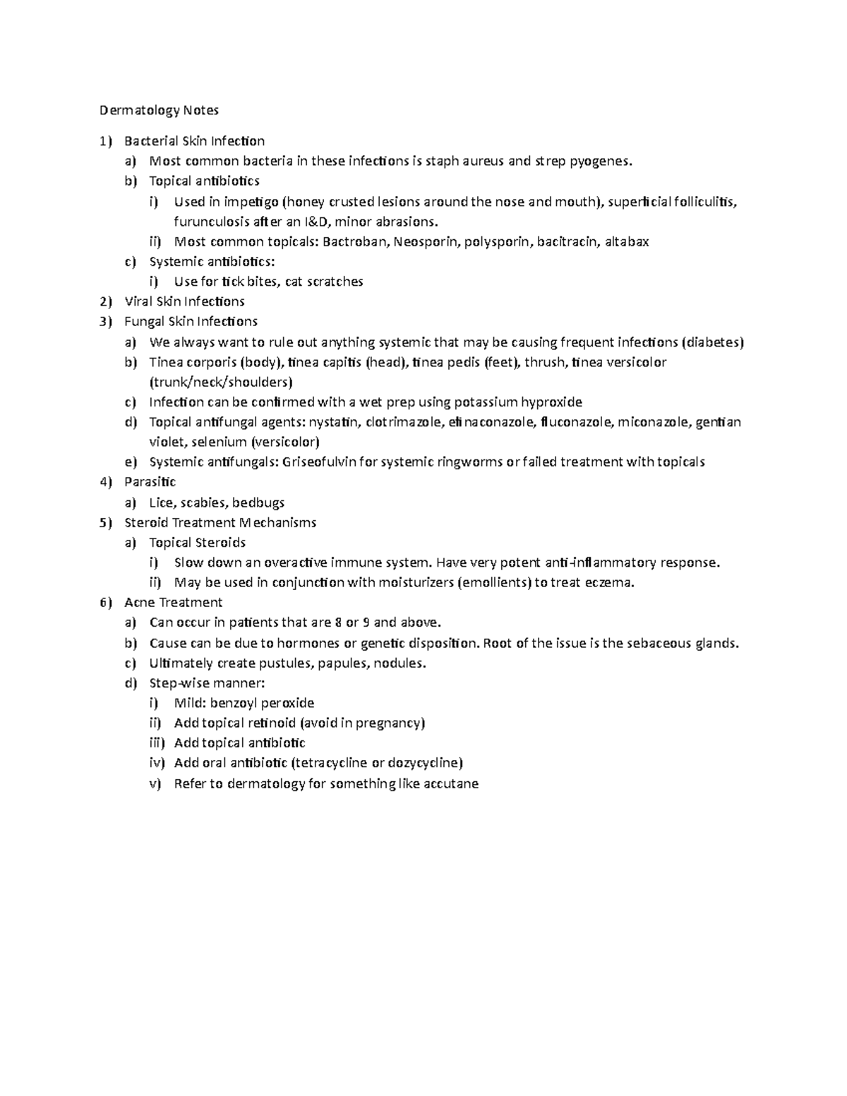 Dermatology Notes - Dermatology Notes Bacterial Skin Infection a) Most ...