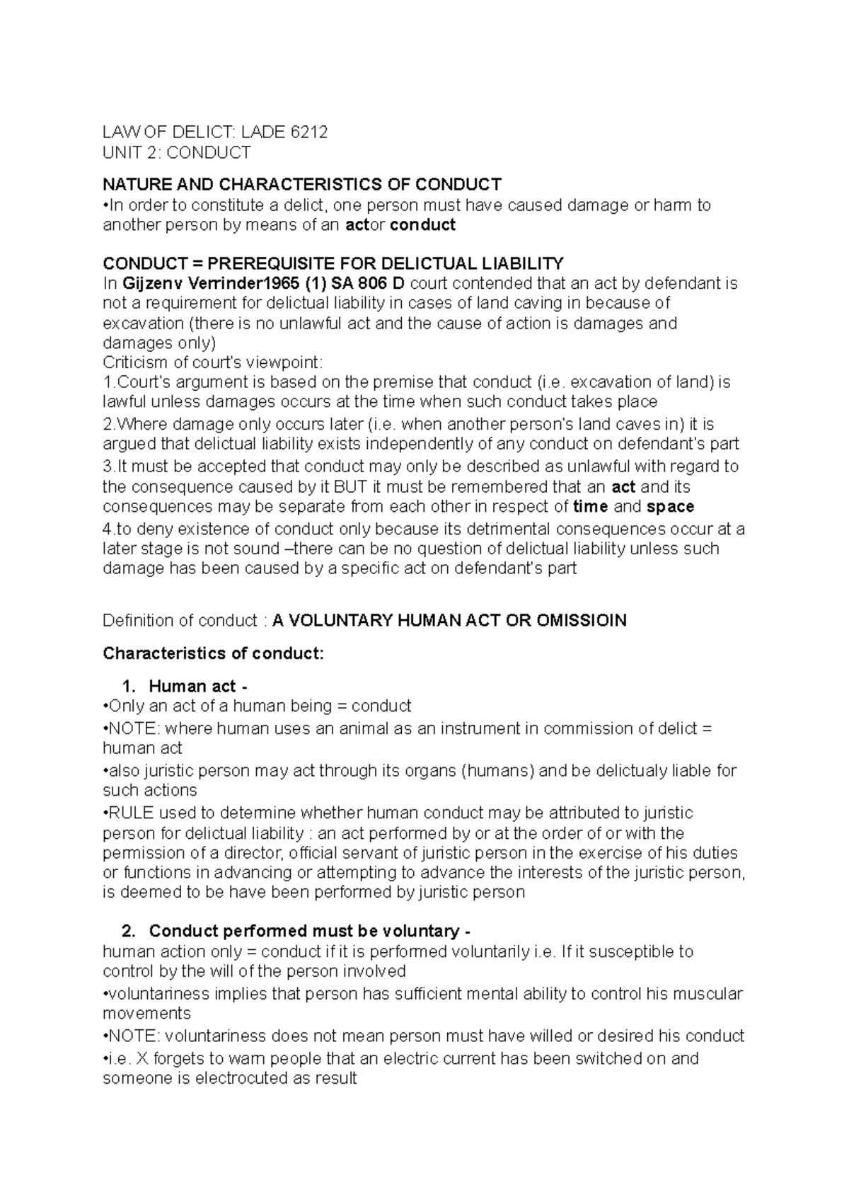 LAW OF Delict LU 2 - these notes are very helpful. - LAW OF DELICT ...