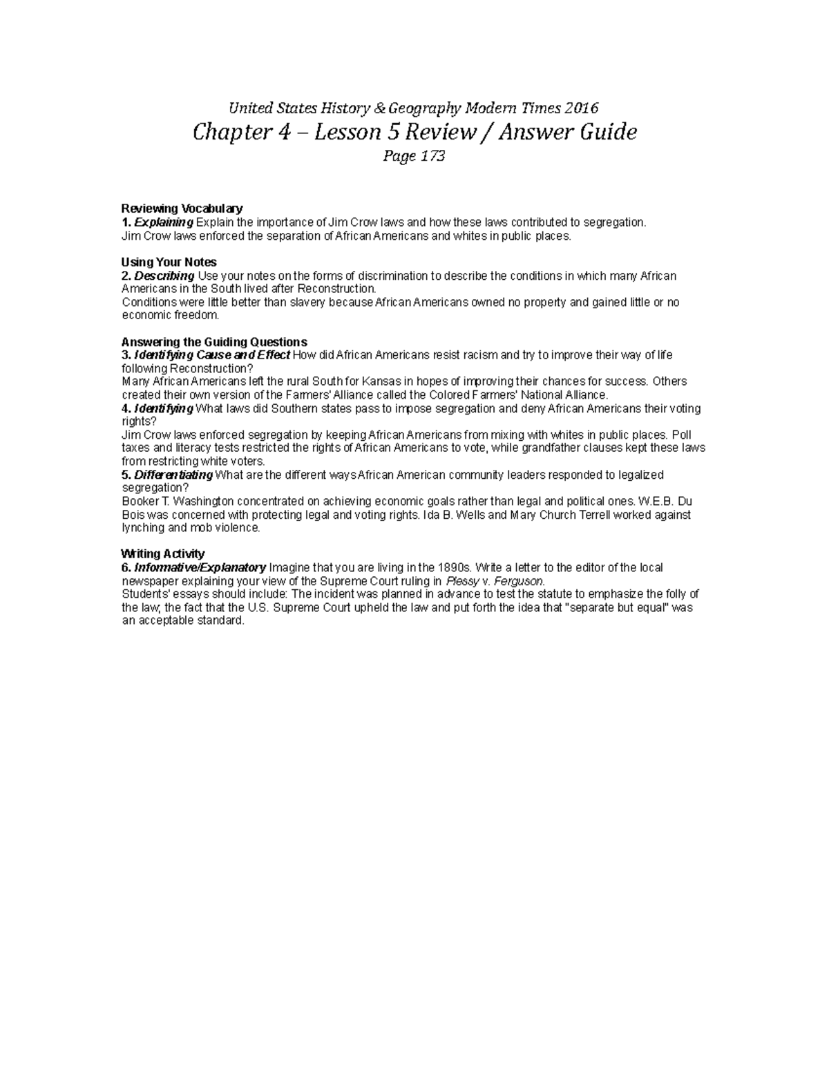 Ch4 l5 review key - history - United States History & Geography Modern ...