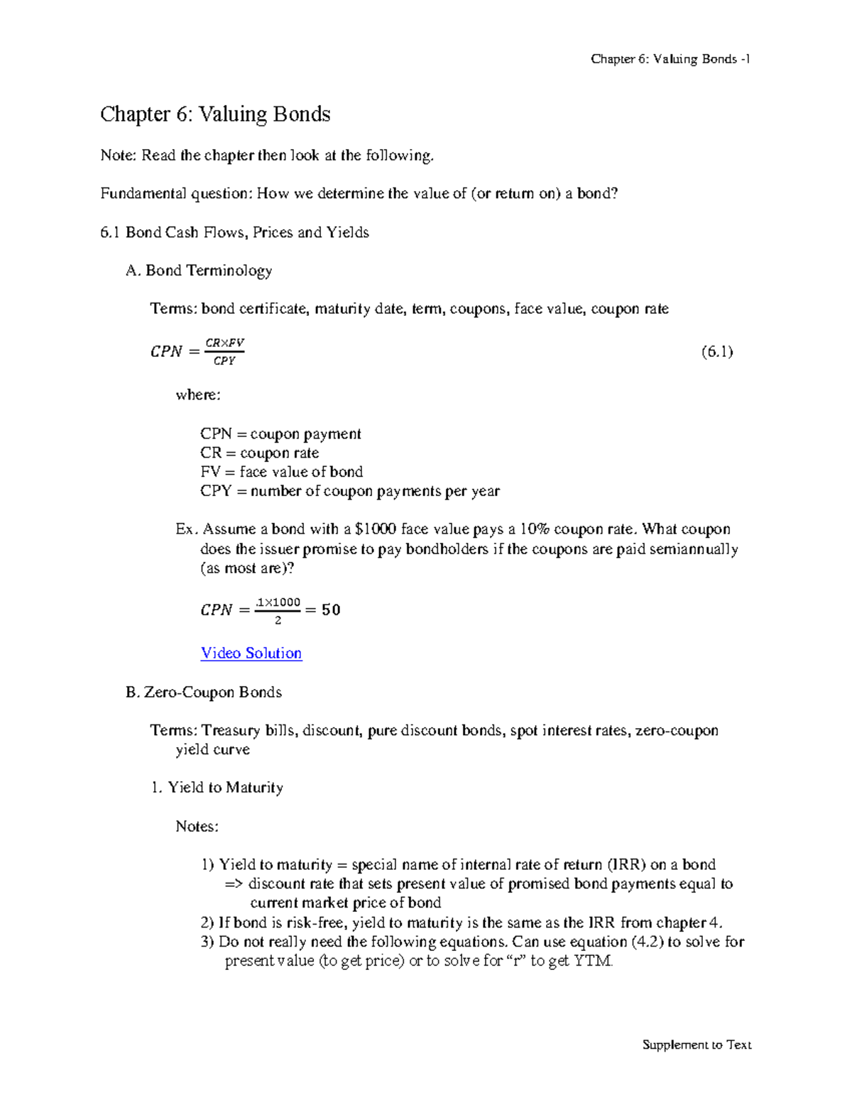 Ch06-3310 chapter five valuing bonds notes - Chapter 6: Valuing Bonds ...