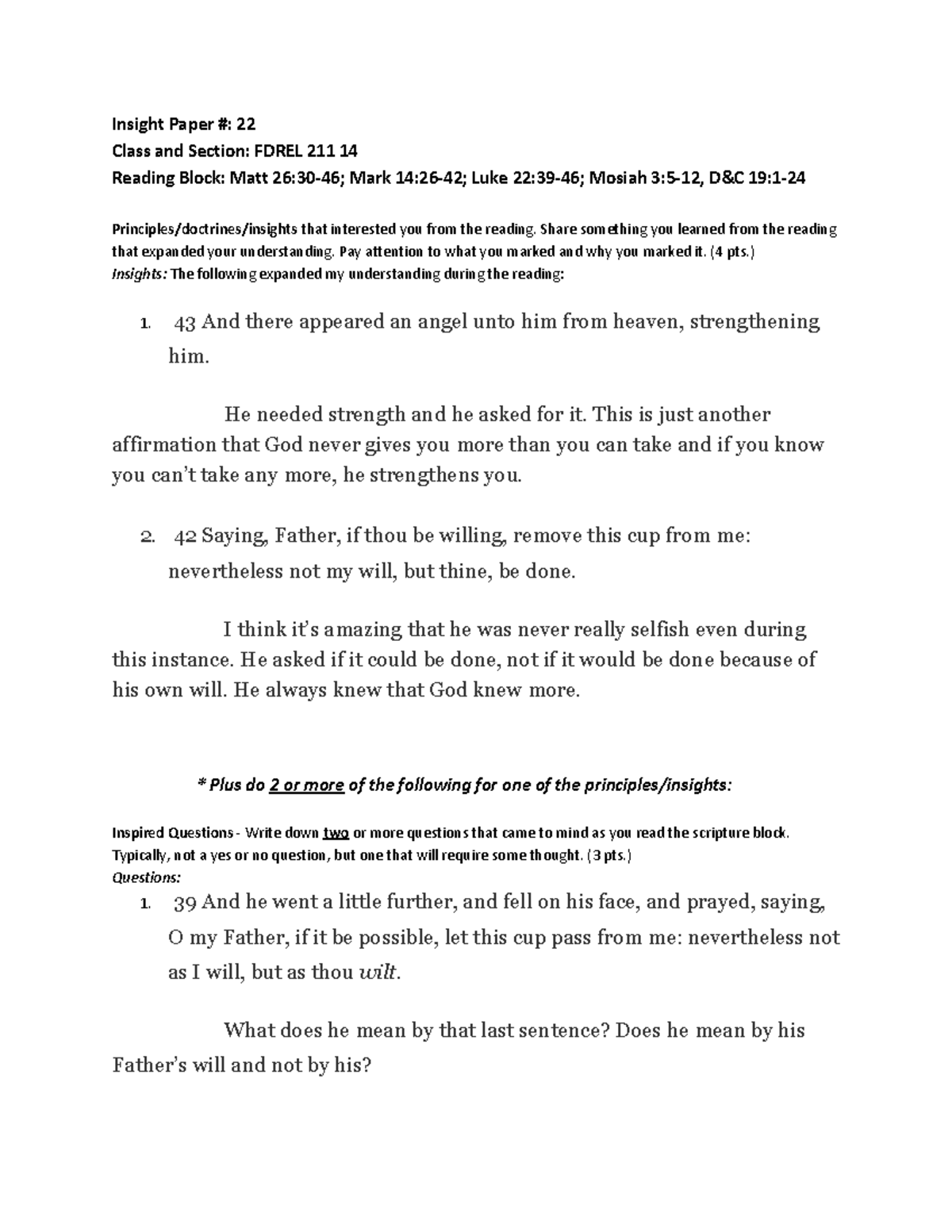 22 Insight Paper - For the class of Brother Parker. - Insight Paper 22 ...