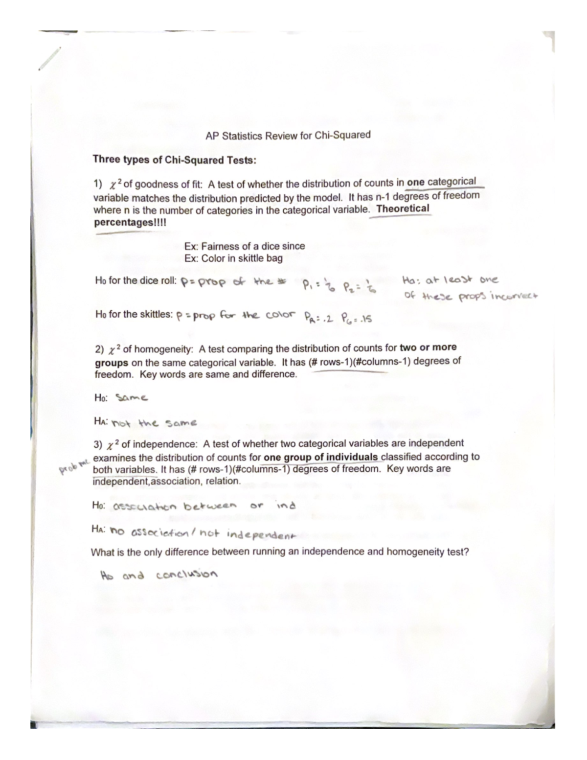 AP Statistics - Review for Chi-Squared - Studocu
