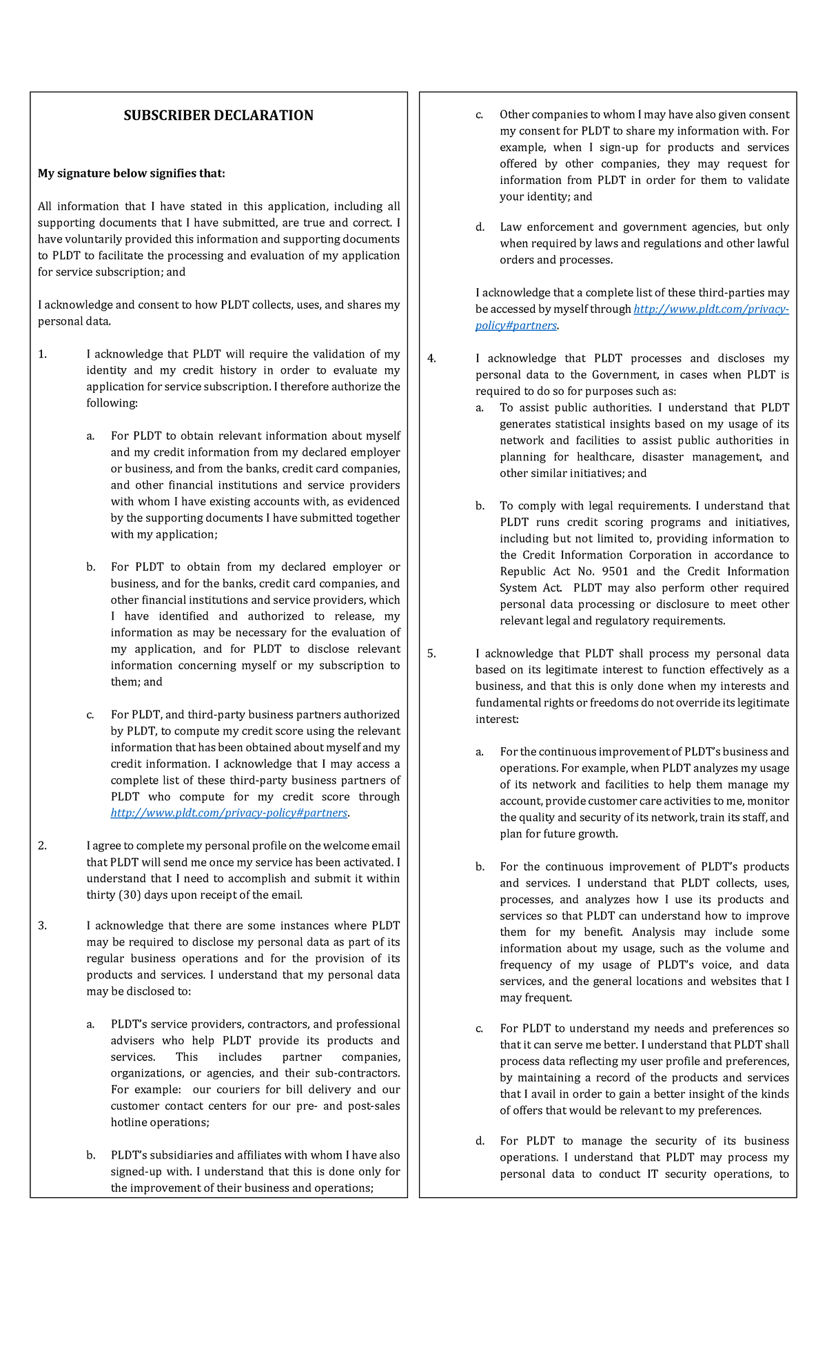 Subscriber declaration with subscription certificate - SUBSCRIBER ...