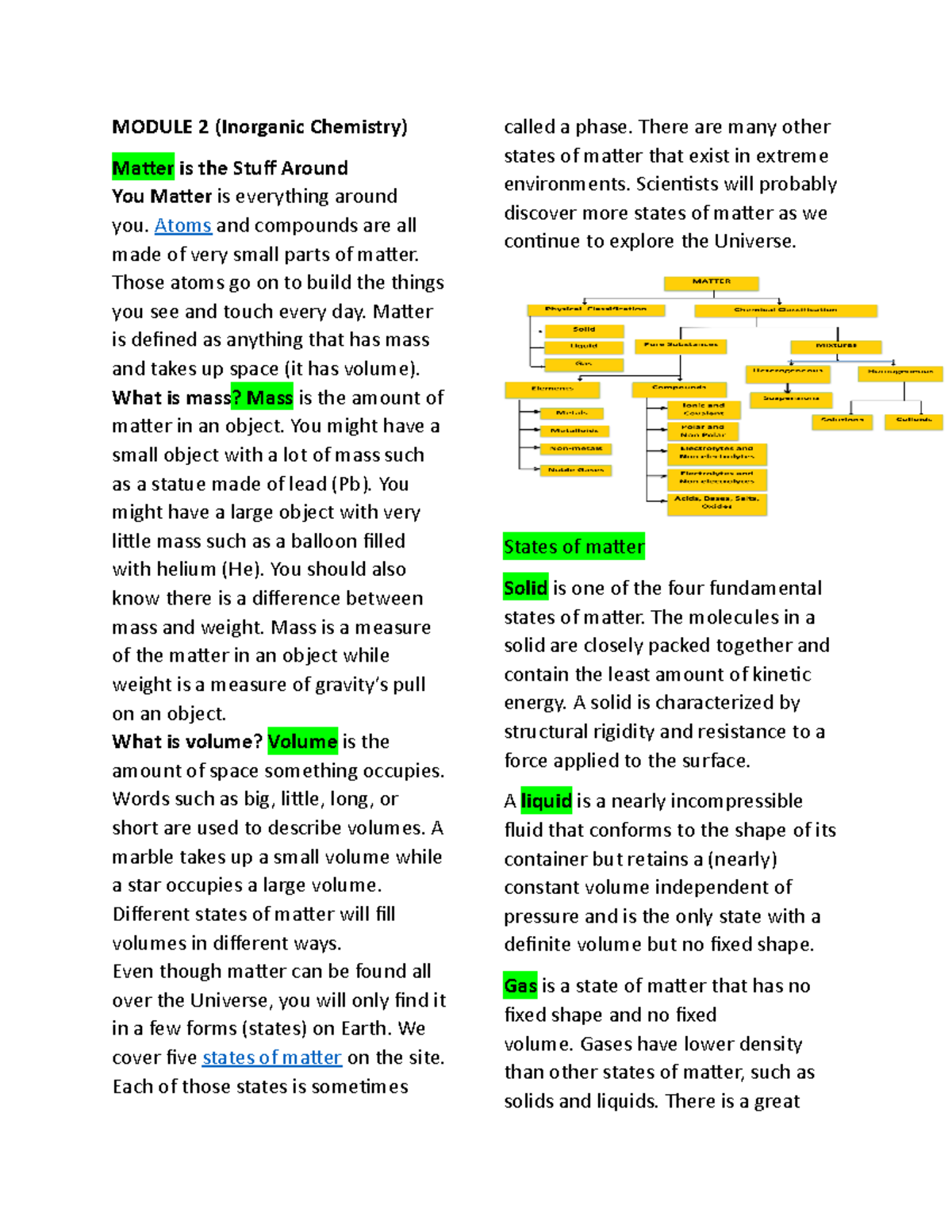 Module 2 inorganic chemistry - MODULE 2 (Inorganic Chemistry) Matter is ...