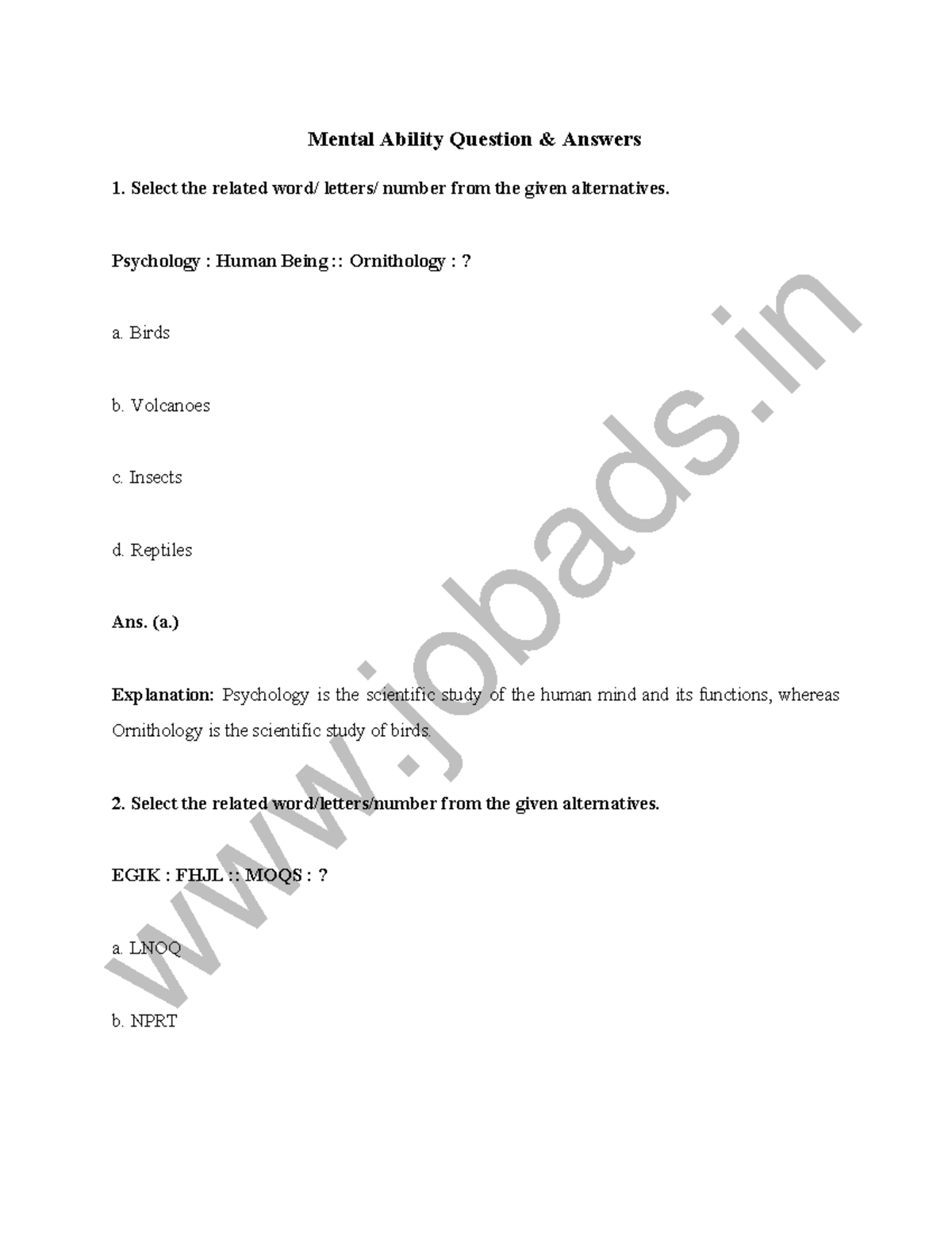 Mental Ability Model Papers - Mental Ability Question & Answers Select ...