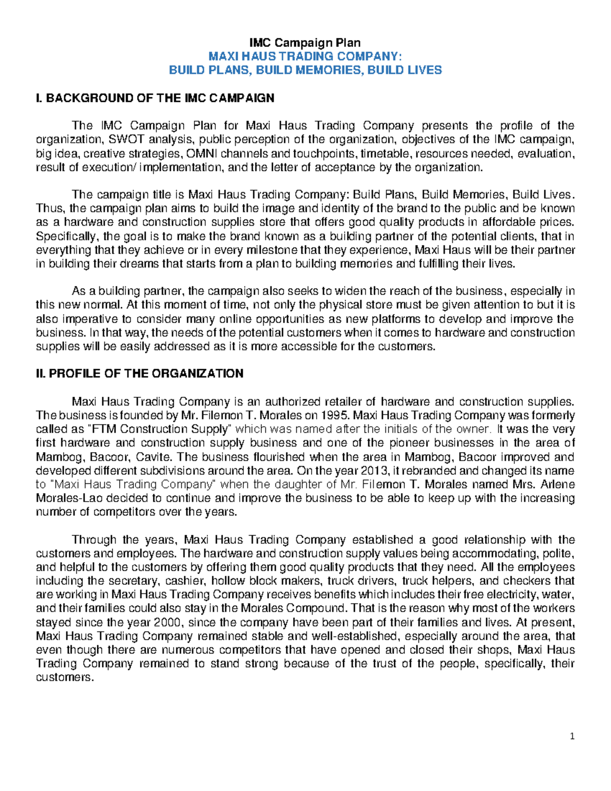 IMC Campaign FOR MAXI HAUS Trading Company - IMC Campaign Plan MAXI ...