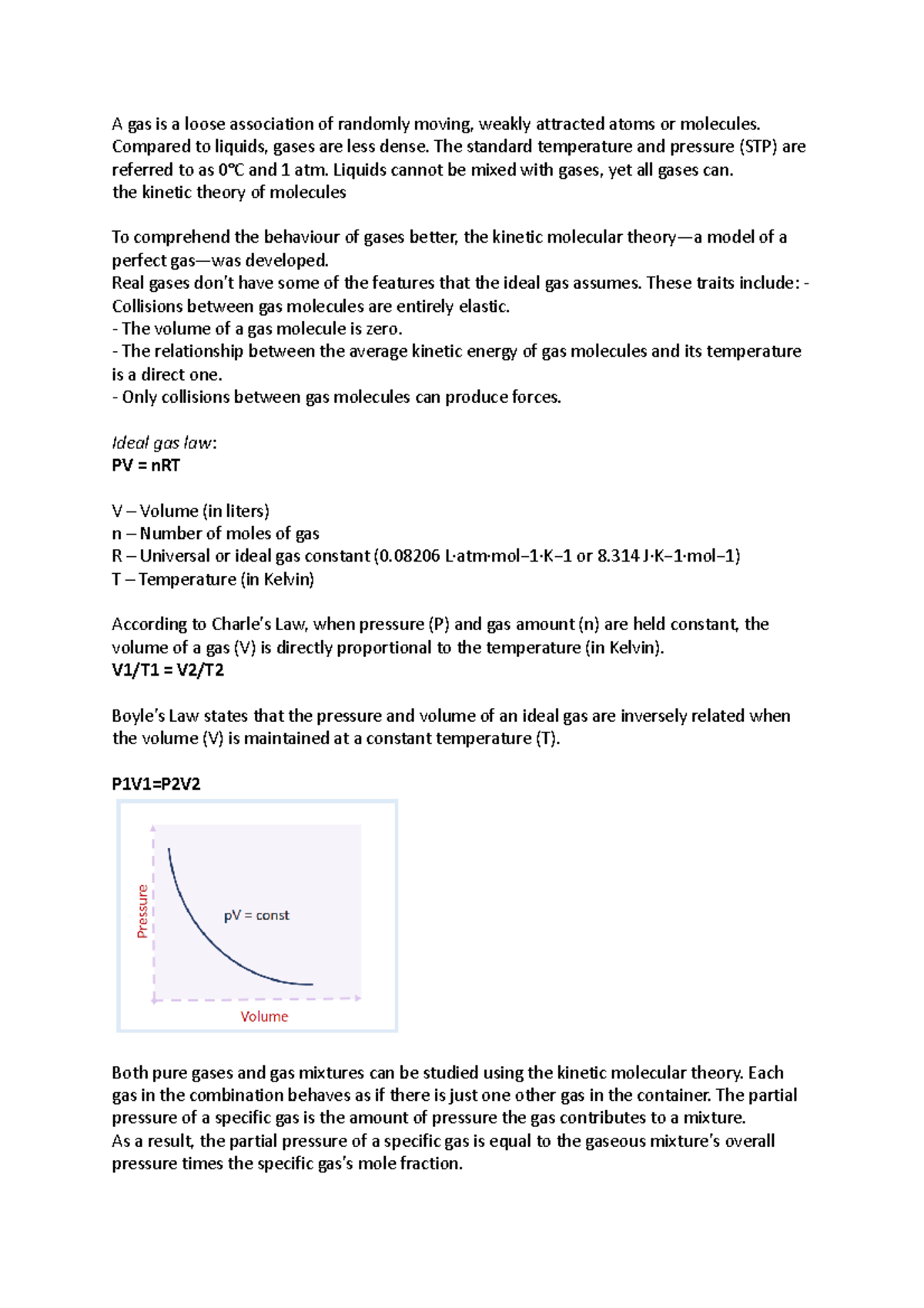 Gases - Notes from science lectures - A gas is a loose association of ...