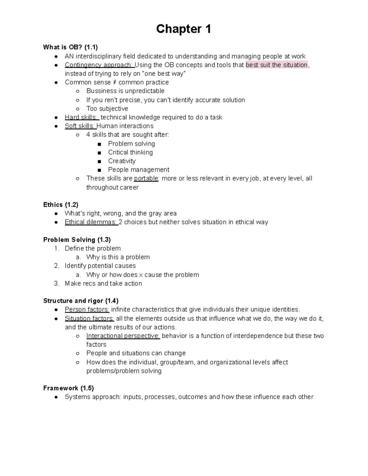 Copy of Chapter 1 & 7 notes - Chapter 1 What is OB? (1) AN ...
