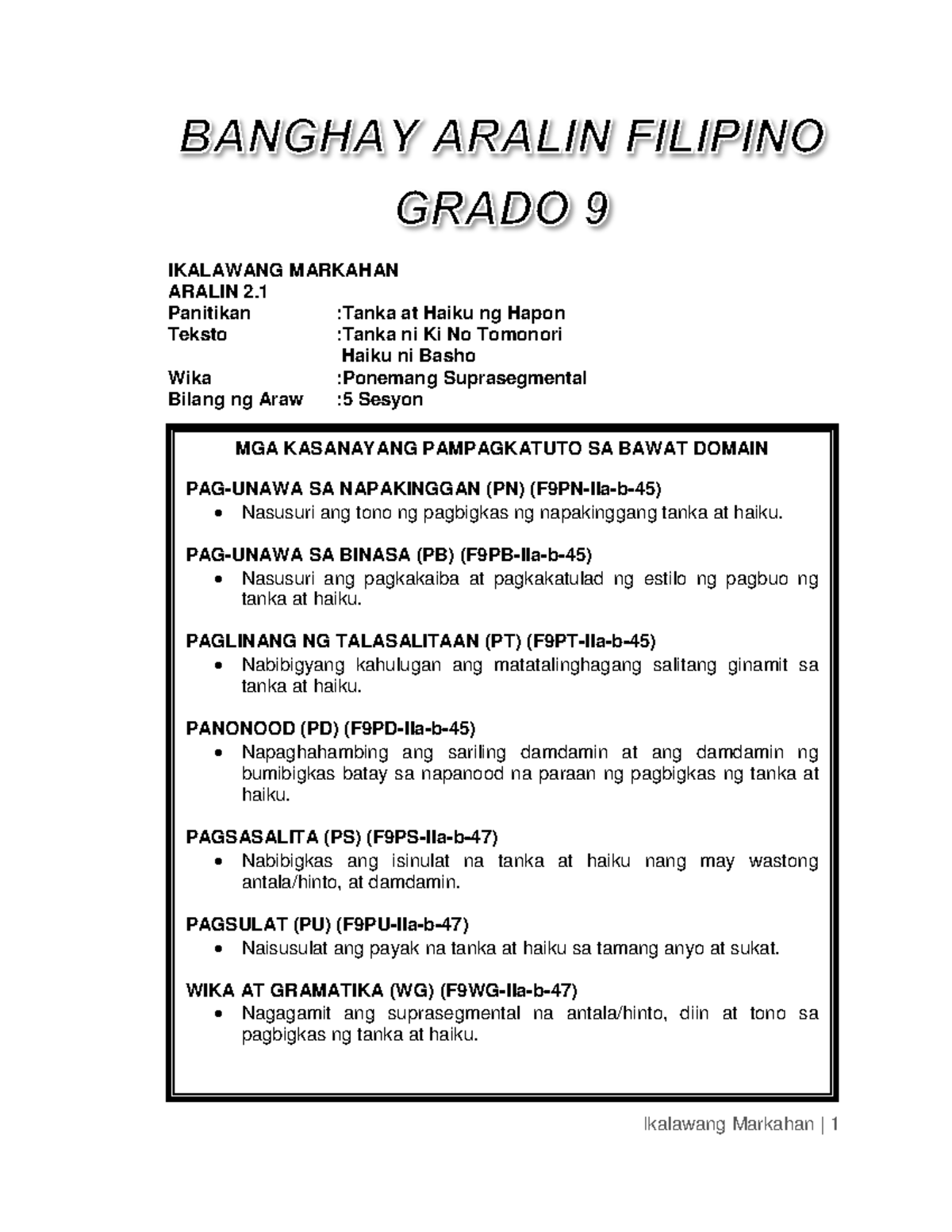 2.1 tanka-at-haiku - okey lang - IKALAWANG MARKAHAN ARALIN 2. Panitikan ...