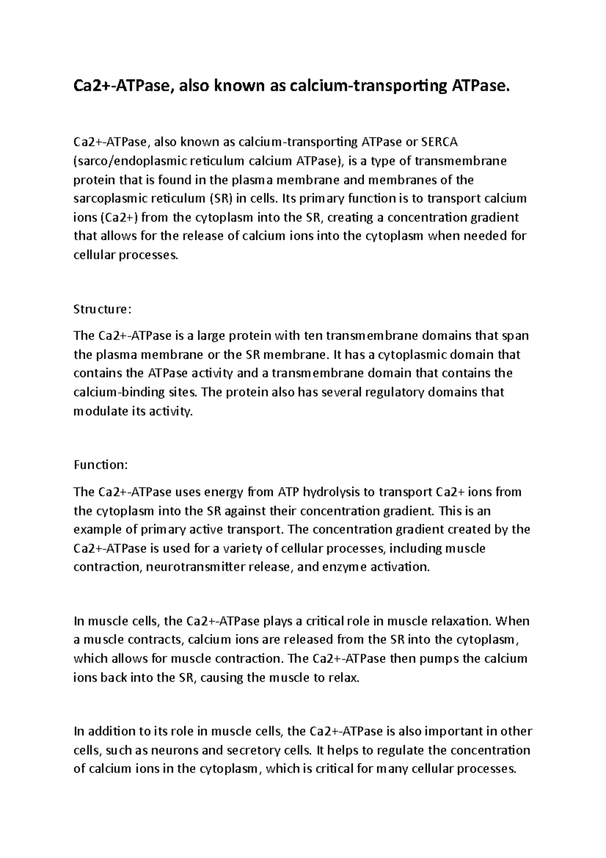 CELL Biology 15 - notes on cell - Ca2+-ATPase, also known as calcium ...