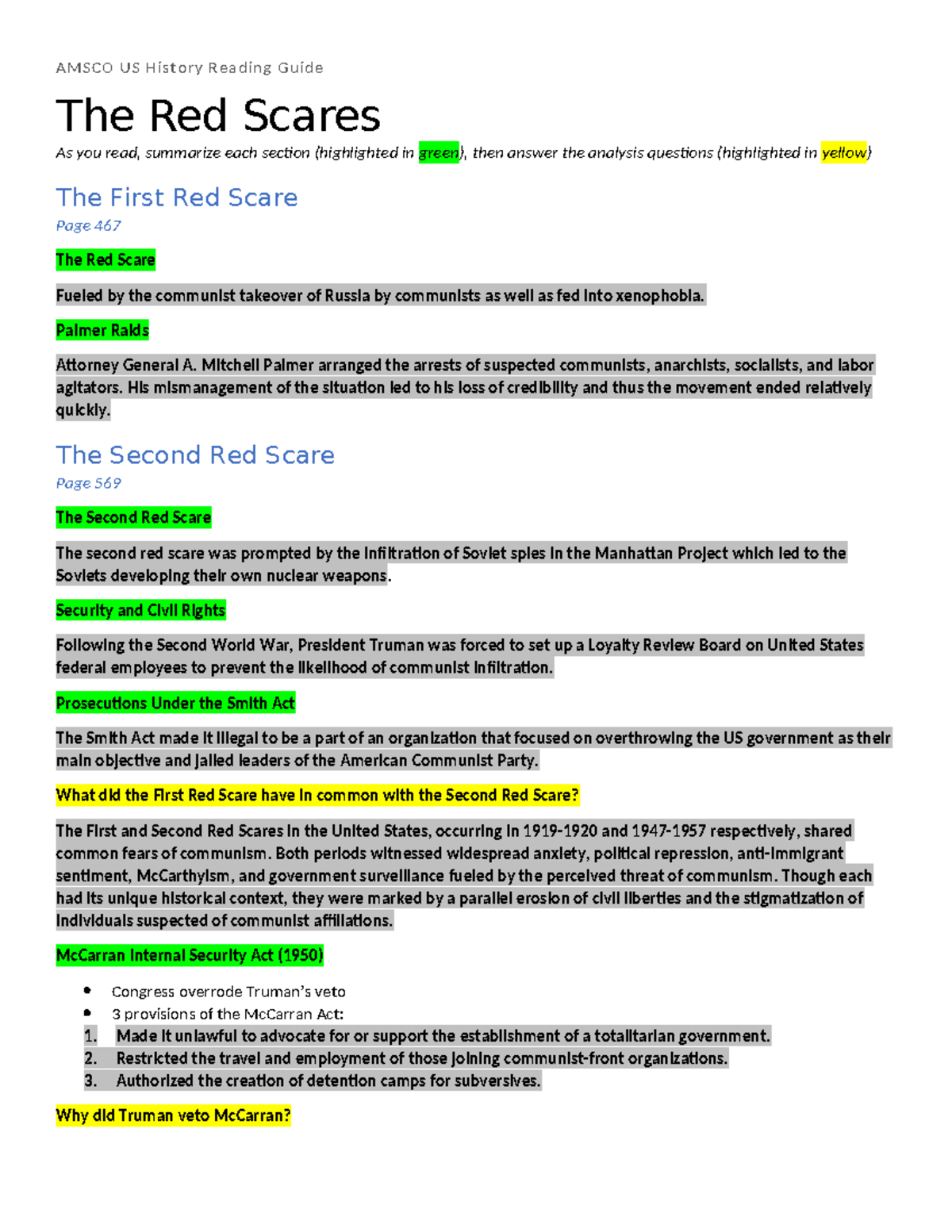 The Red Scares Reading Guide-3 - AMSCO US History Reading Guide The Red ...