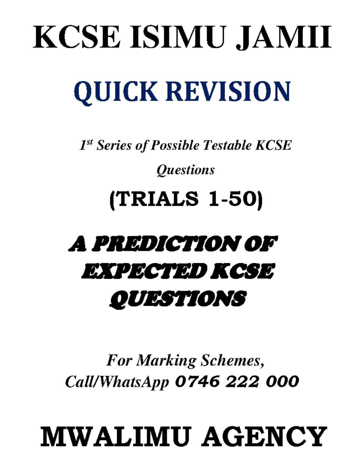 Isimu Jamii Revision S1 - KCSE ISIMU JAMII QUICK REVISION 1 st Series ...