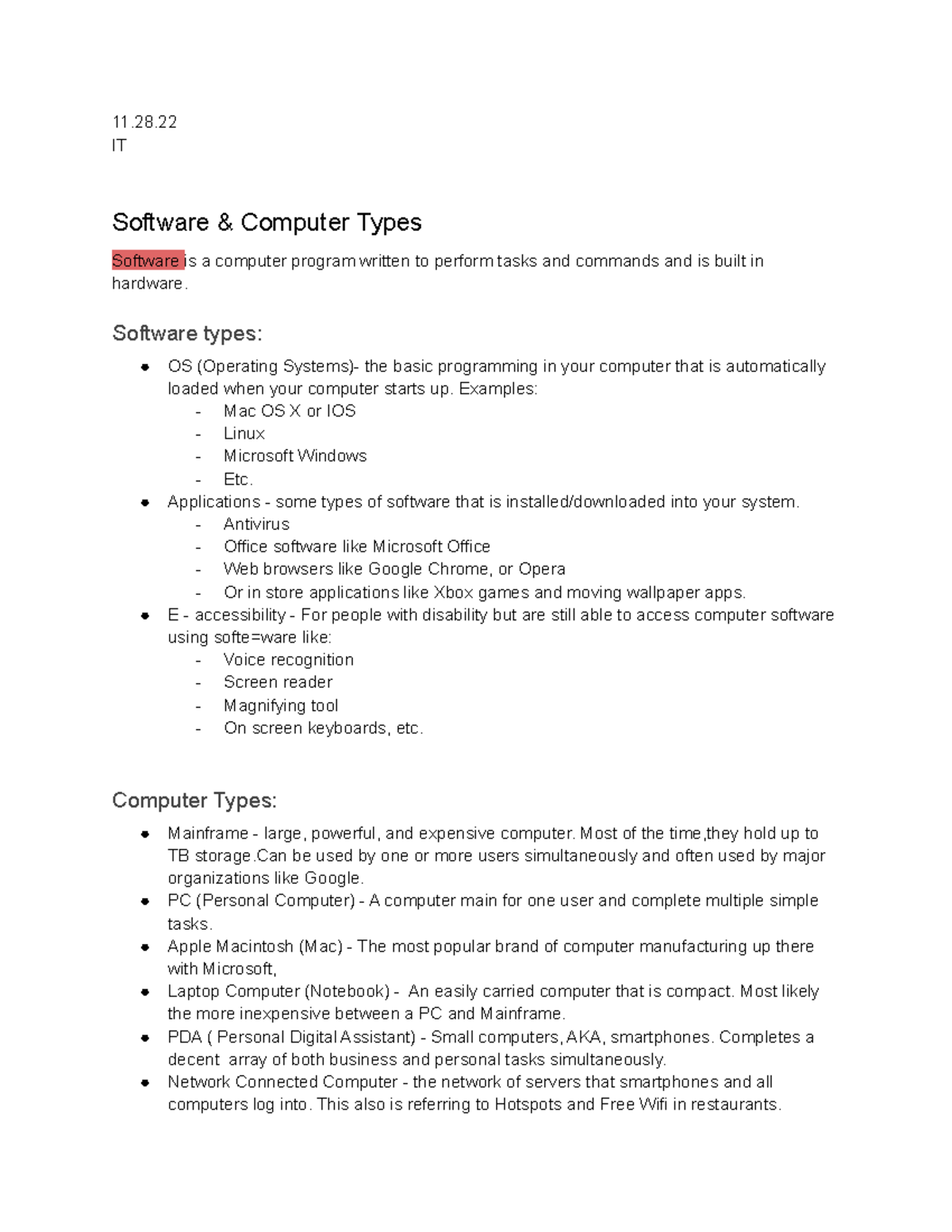 IT notes 2 - Notation about the difference types of software and ...