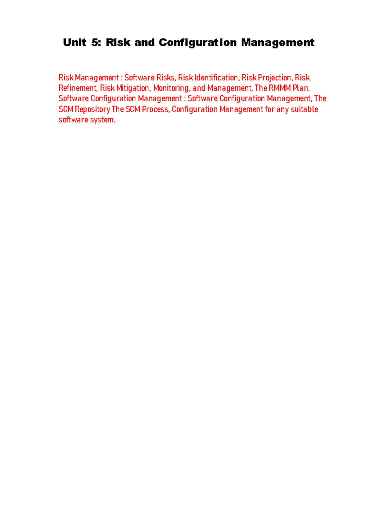 Unit5 one shot annotated - Unit 5: Risk and Configuration Management ...