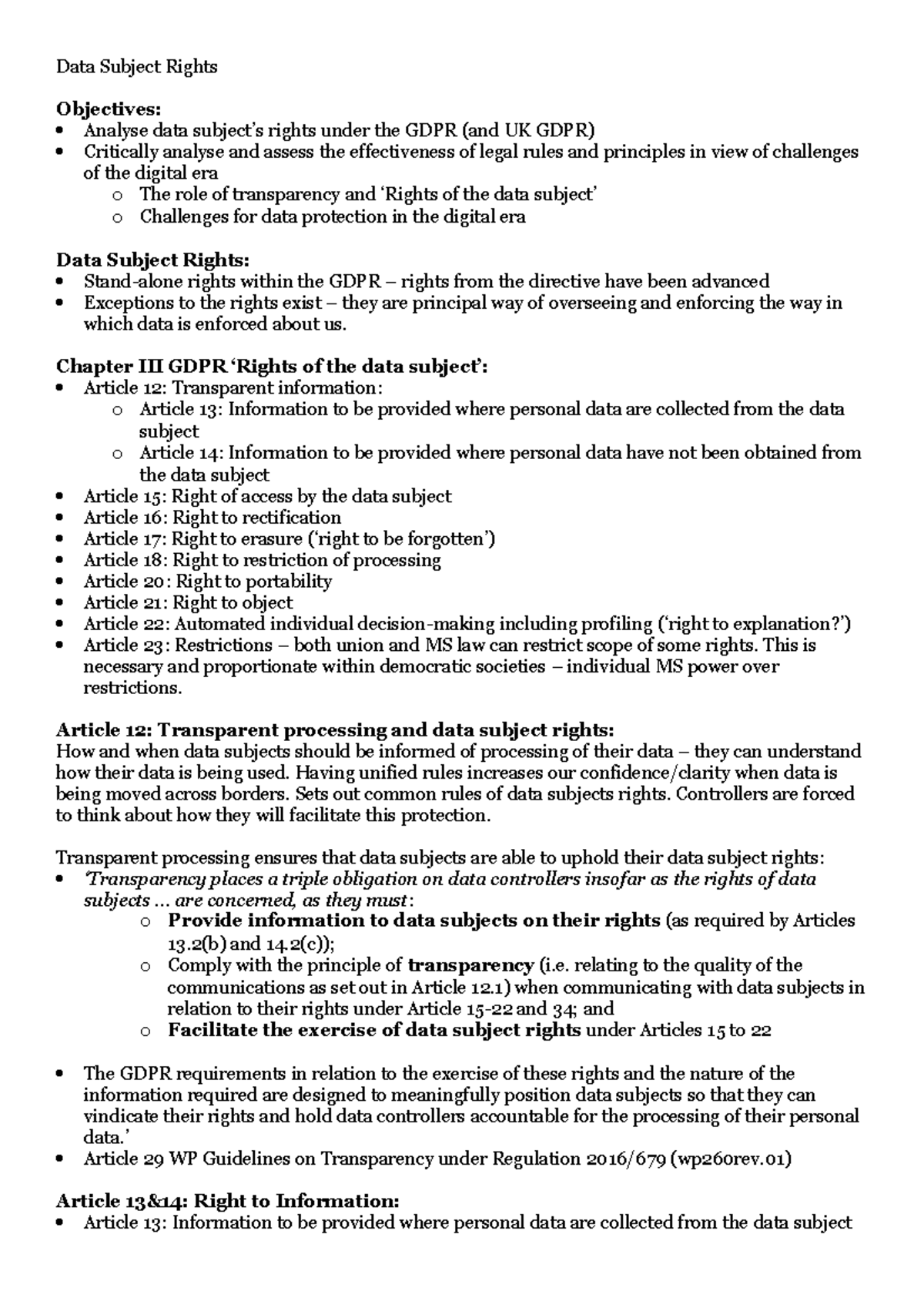 (5) Data Subject Rights - Data Subject Rights Objectives: Analyse data ...