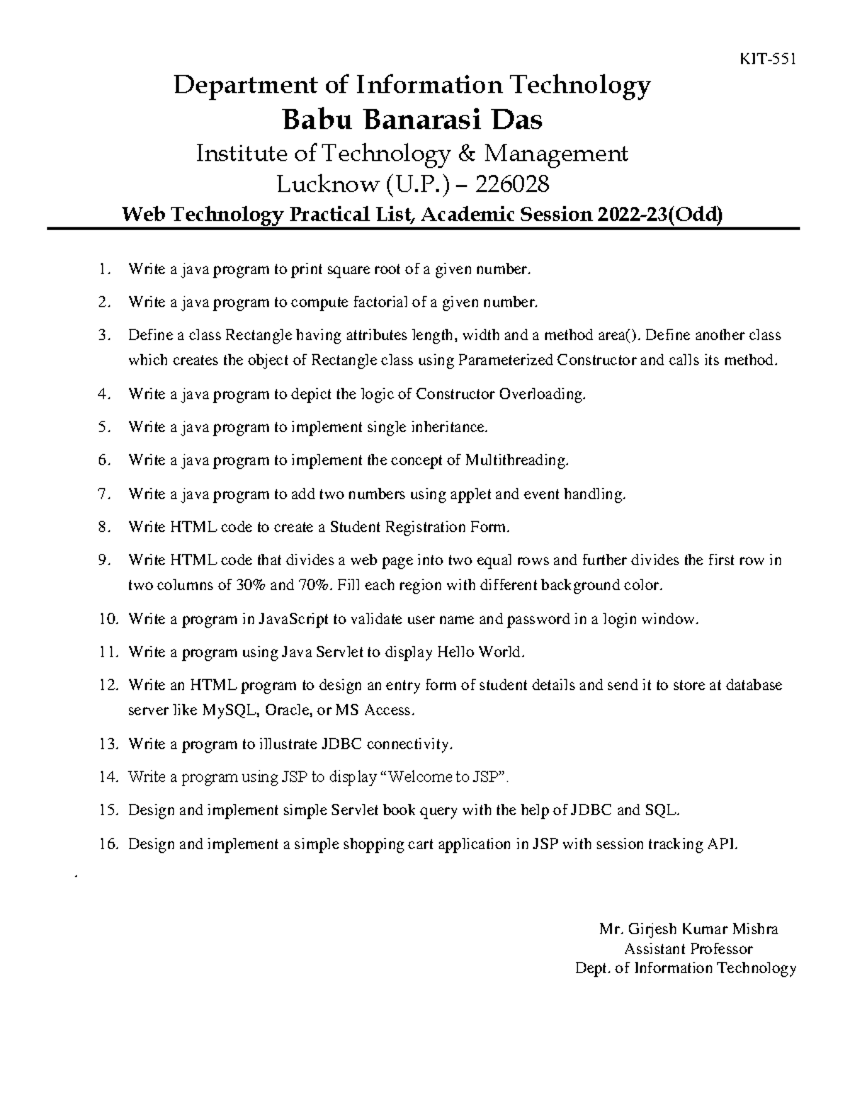 WT Lab 2022-23 - Lab file - KIT- Department of Information Technology ...