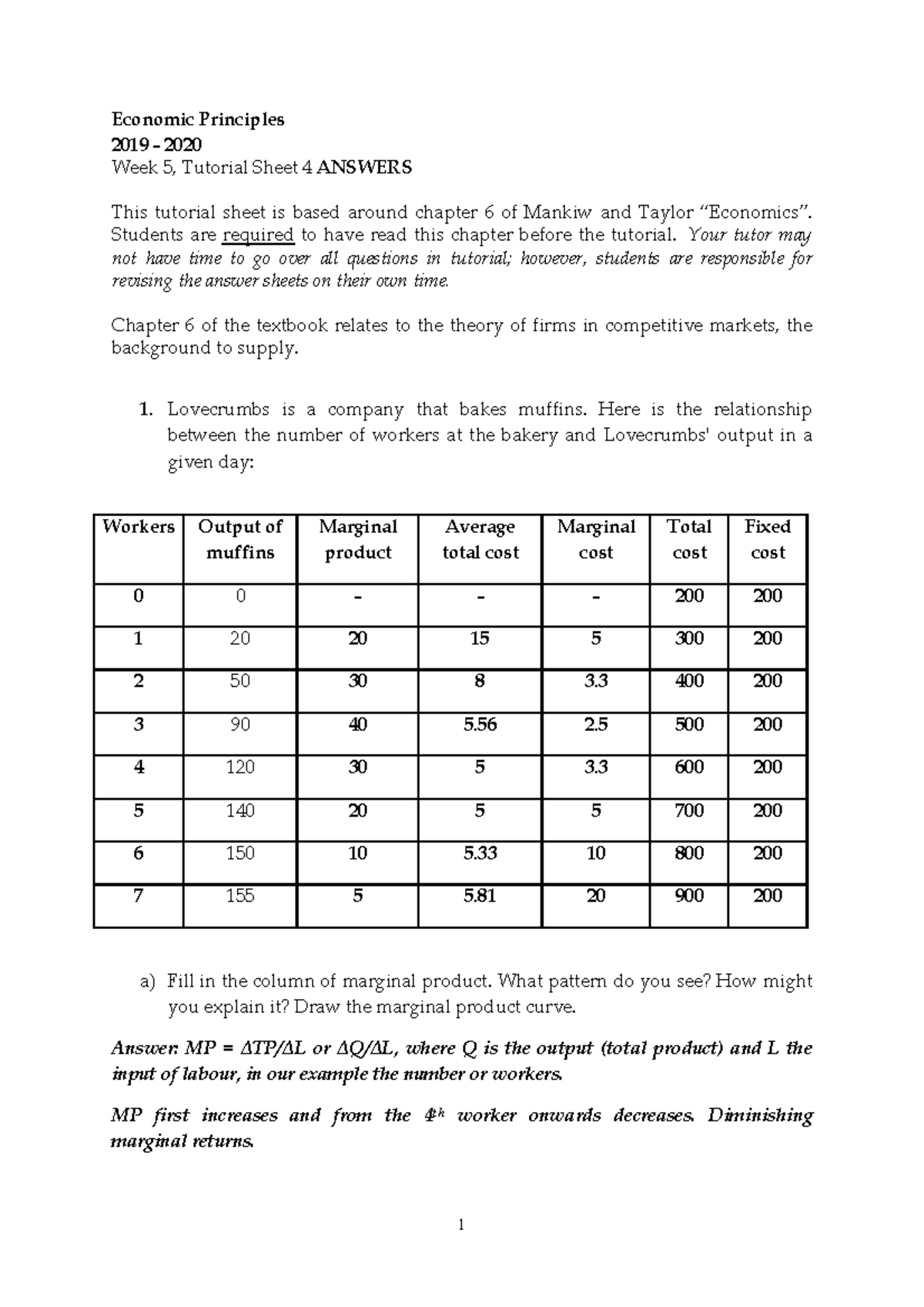 Tutorial 4 Semester 1 Answers - Economic Principles 2019 - 2020 Week 5 ...