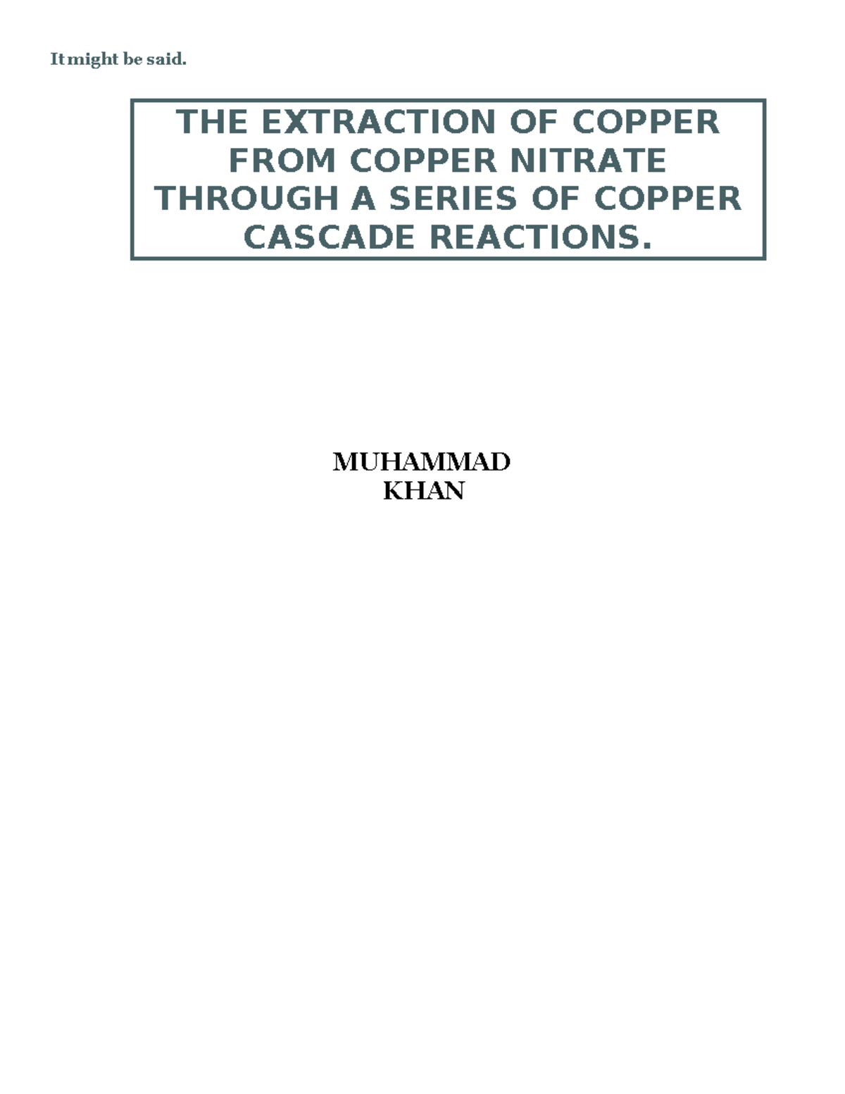 Chemistry Assignment Task 1 - THE EXTRACTION OF COPPER FROM COPPER ...