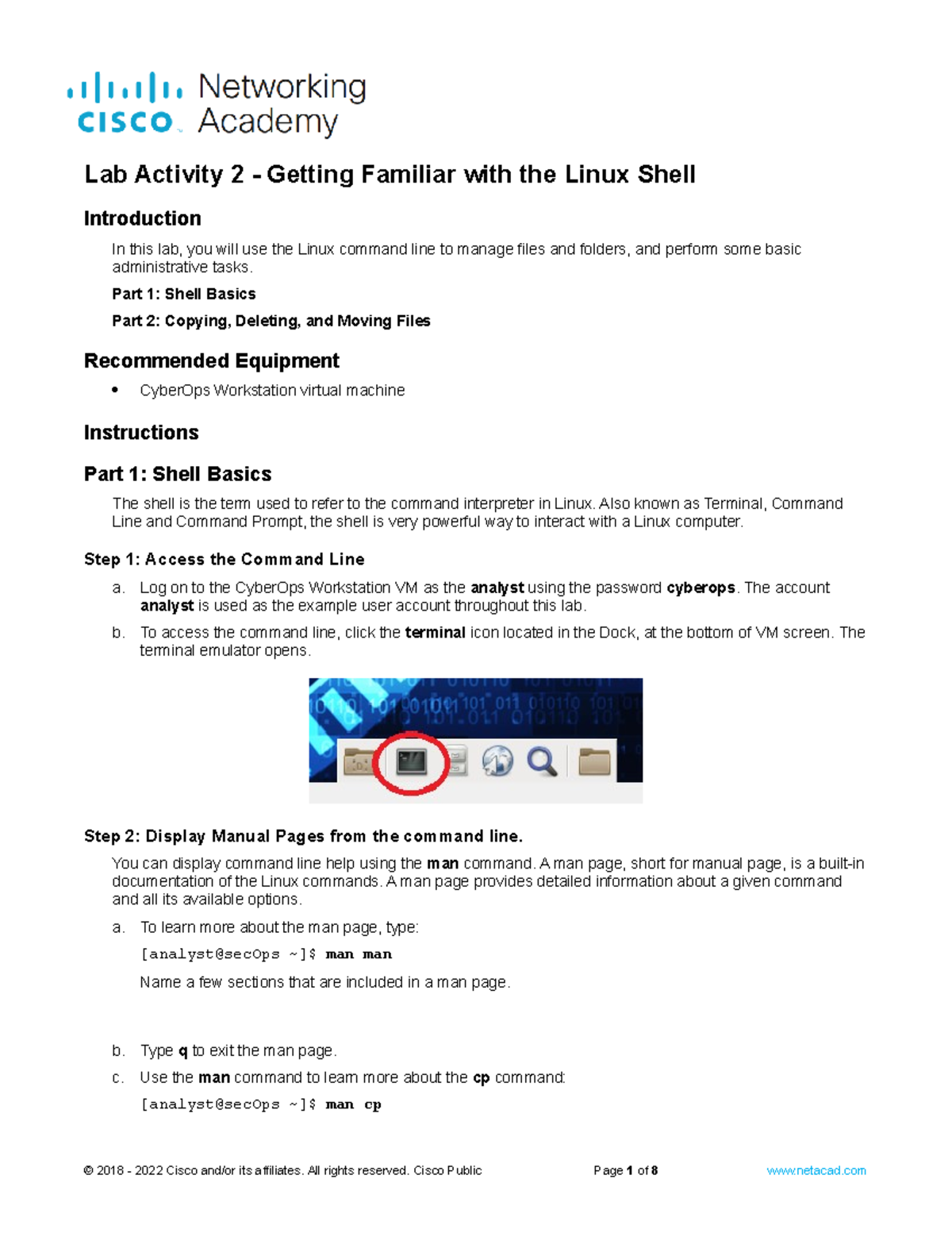 Lab Activity 2 Getting Familiar With The Linux Shell 1 Introduction In This Lab You Will Use 