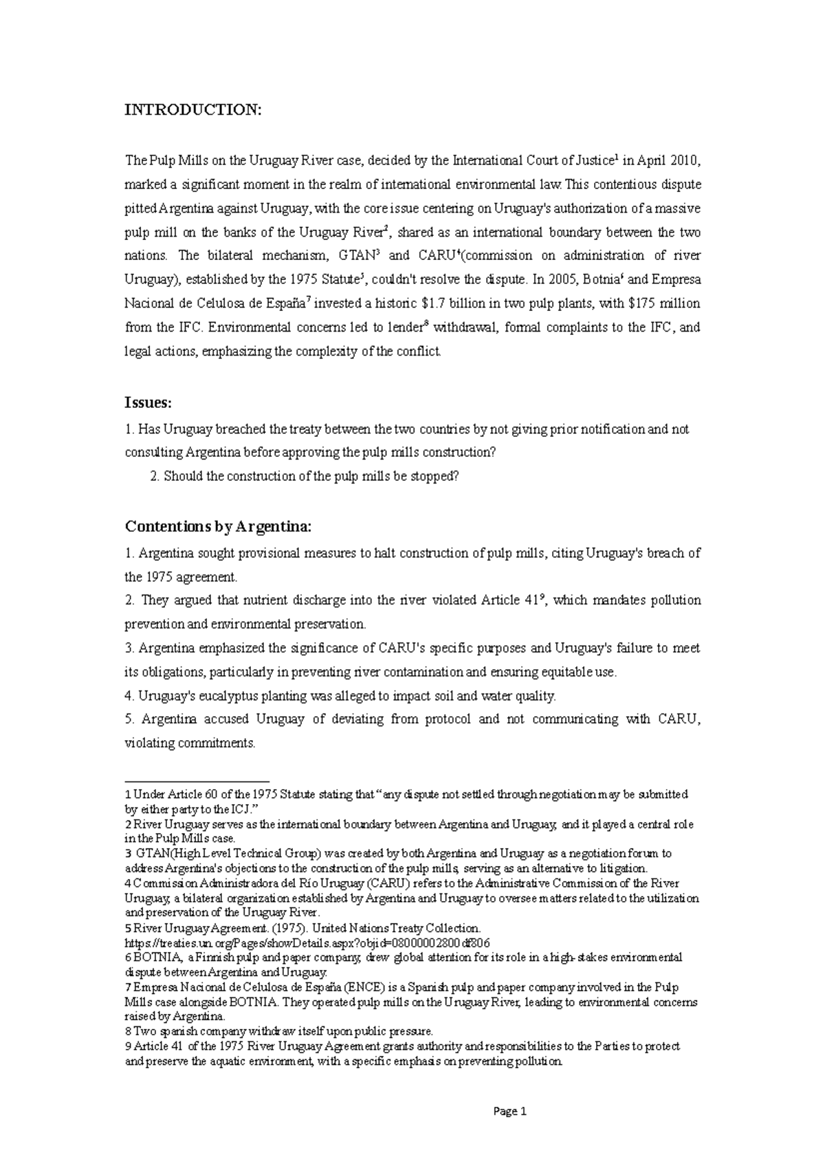 The Pulp Mills on the Uruguay River case - INTRODUCTION: The Pulp Mills ...