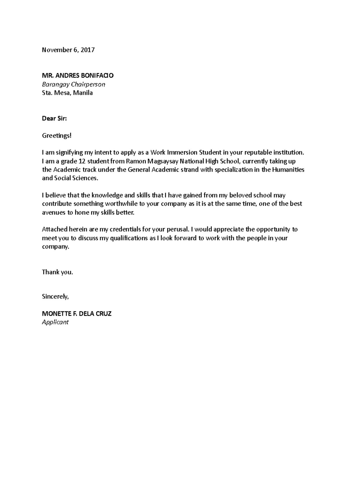 Application-letter-template - November 6, 2017 MR. ANDRES BONIFACIO ...