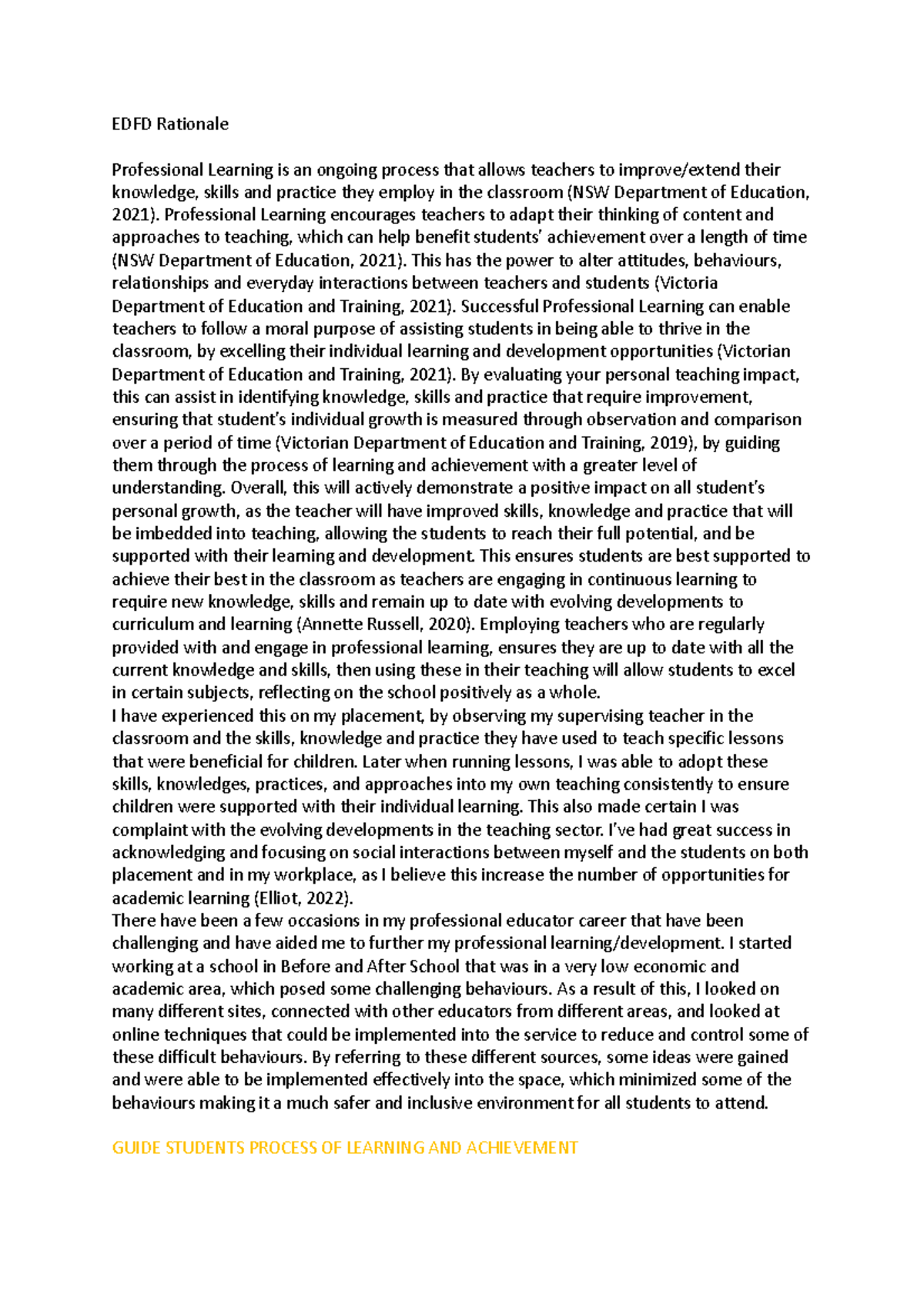 EDFD Rationale - EDFD Assessment - EDFD Rationale Professional Learning ...