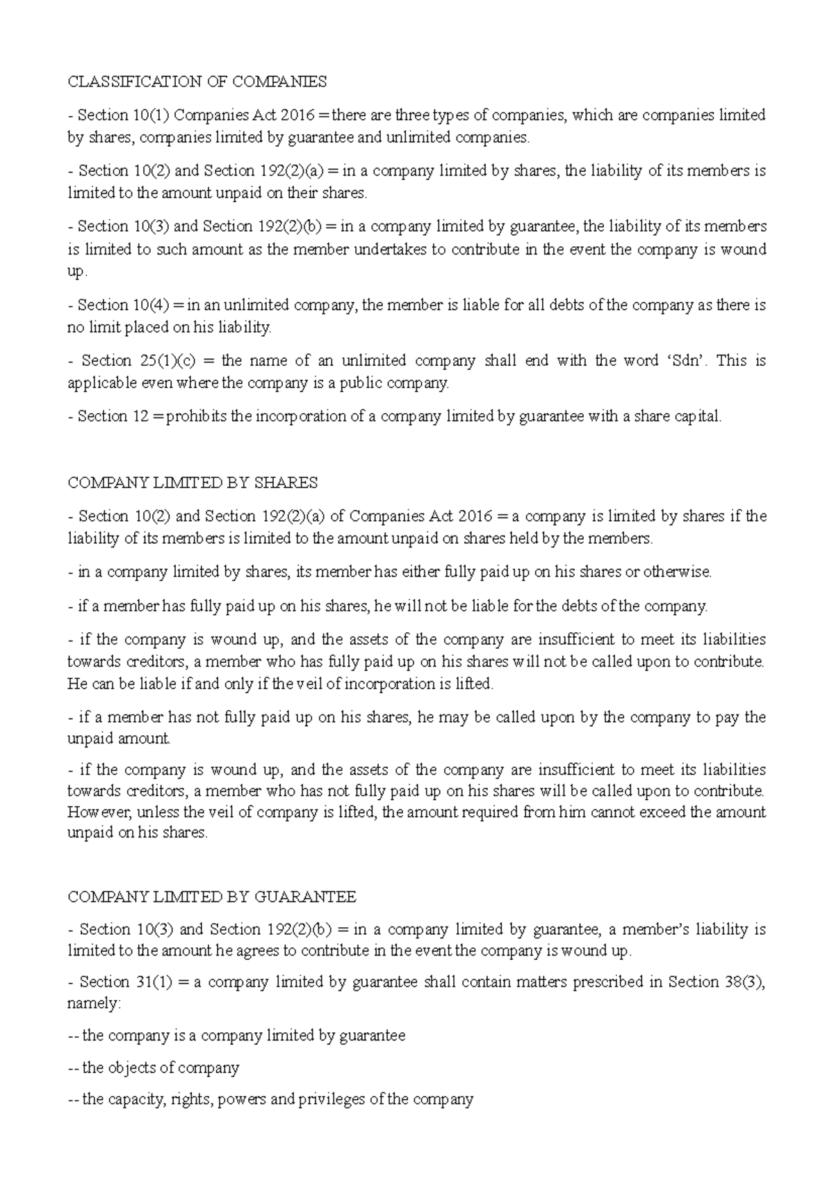 Classification OF Companies - CLASSIFICATION OF COMPANIES Section 10(1 ...