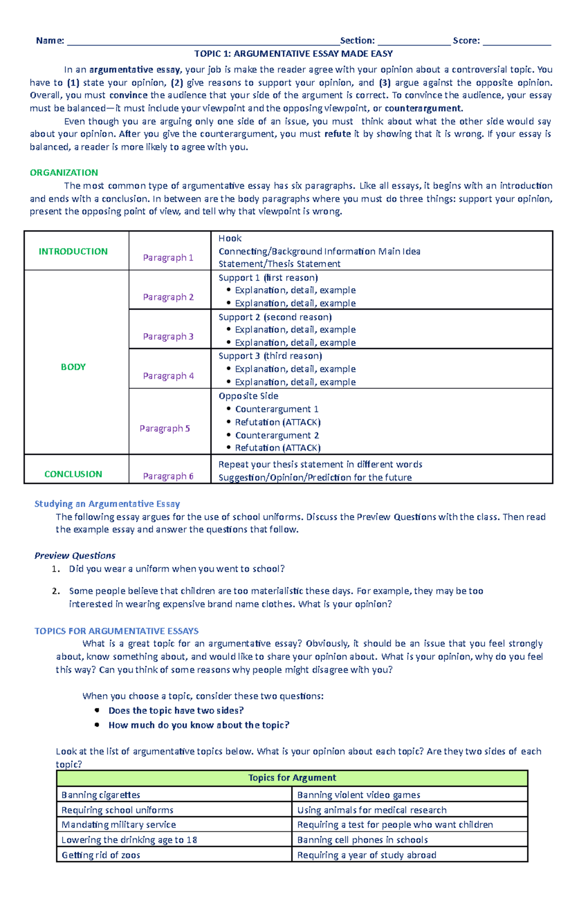 Essay Writing Made Easy - Name ...