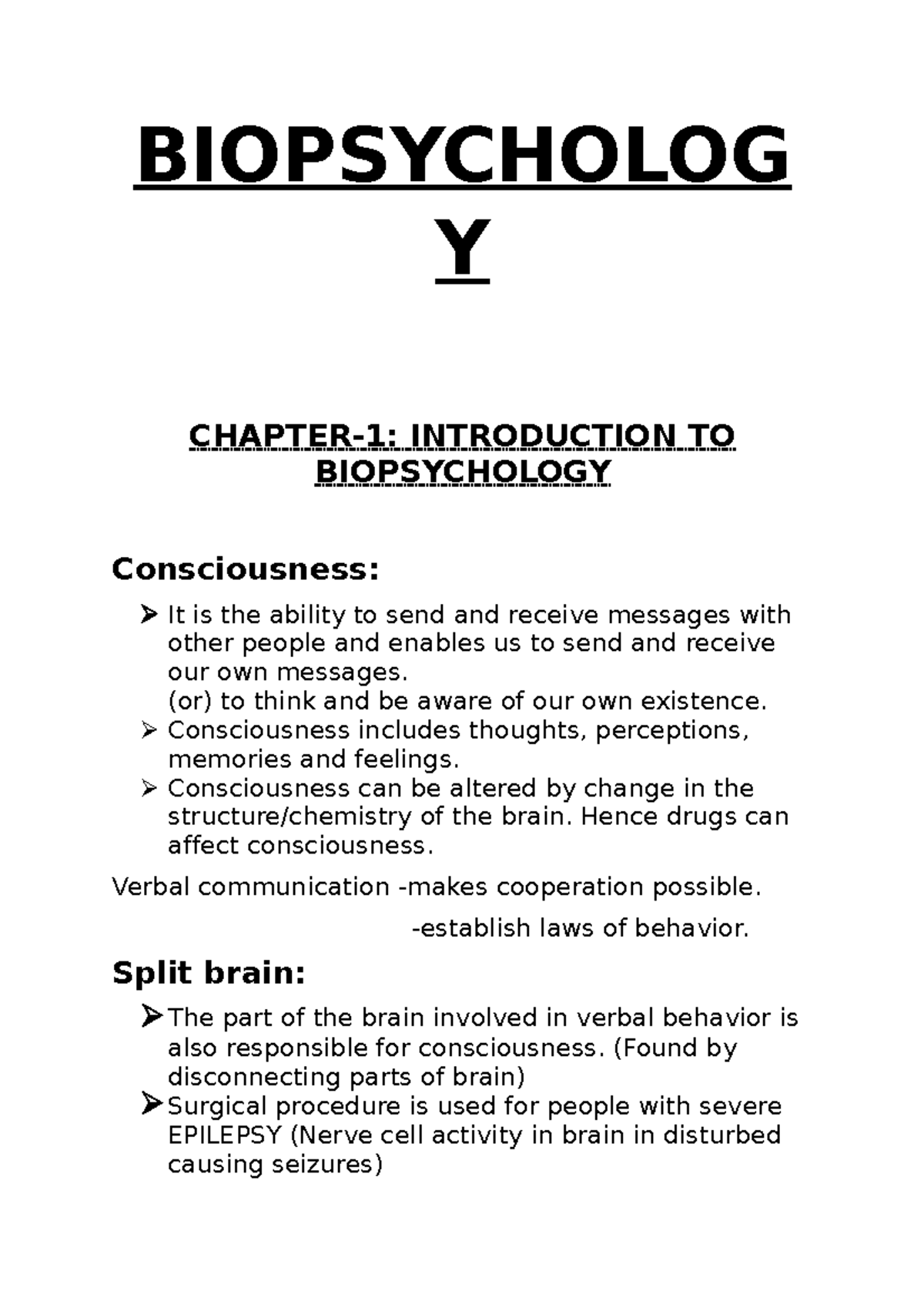 Biopsychology 1 unit 1 - BIOPSYCHOLOG Y CHAPTER-1: INTRODUCTION TO ...