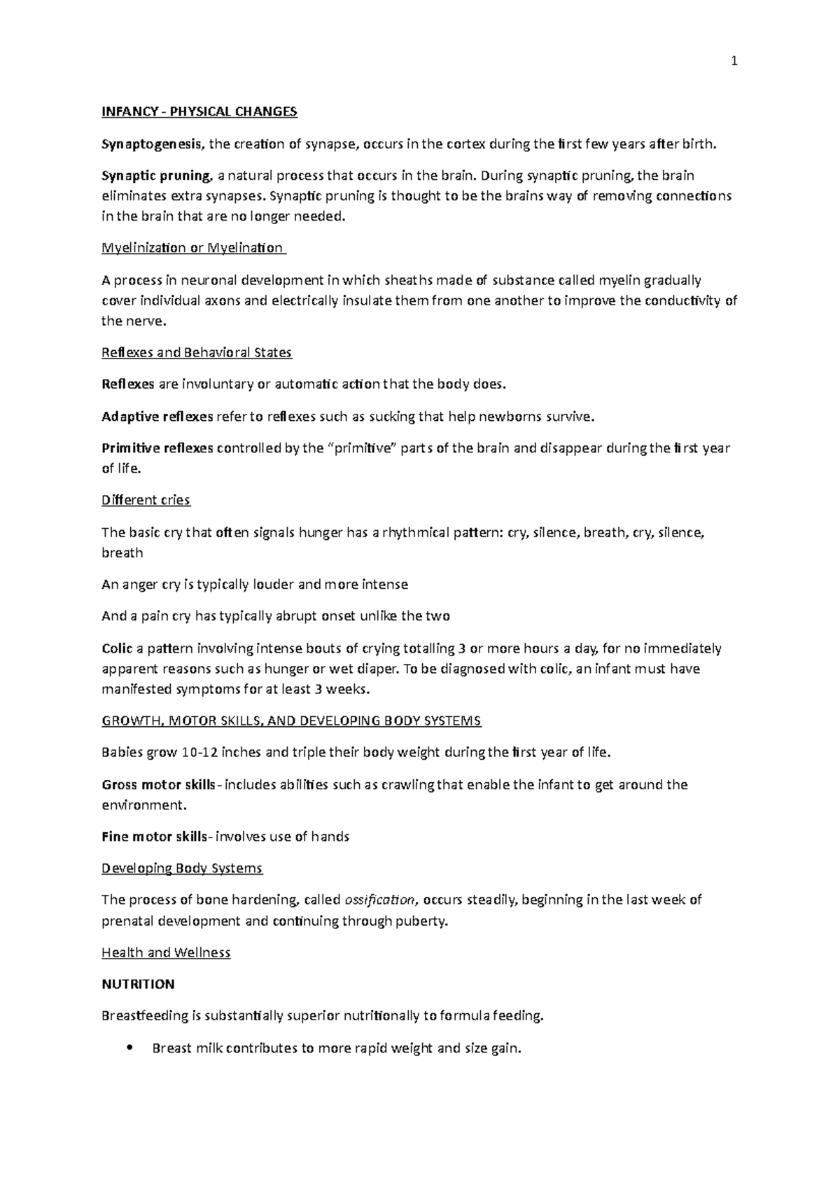 Dev Psy Infancy - INFANCY - PHYSICAL CHANGES Synaptogenesis, the ...