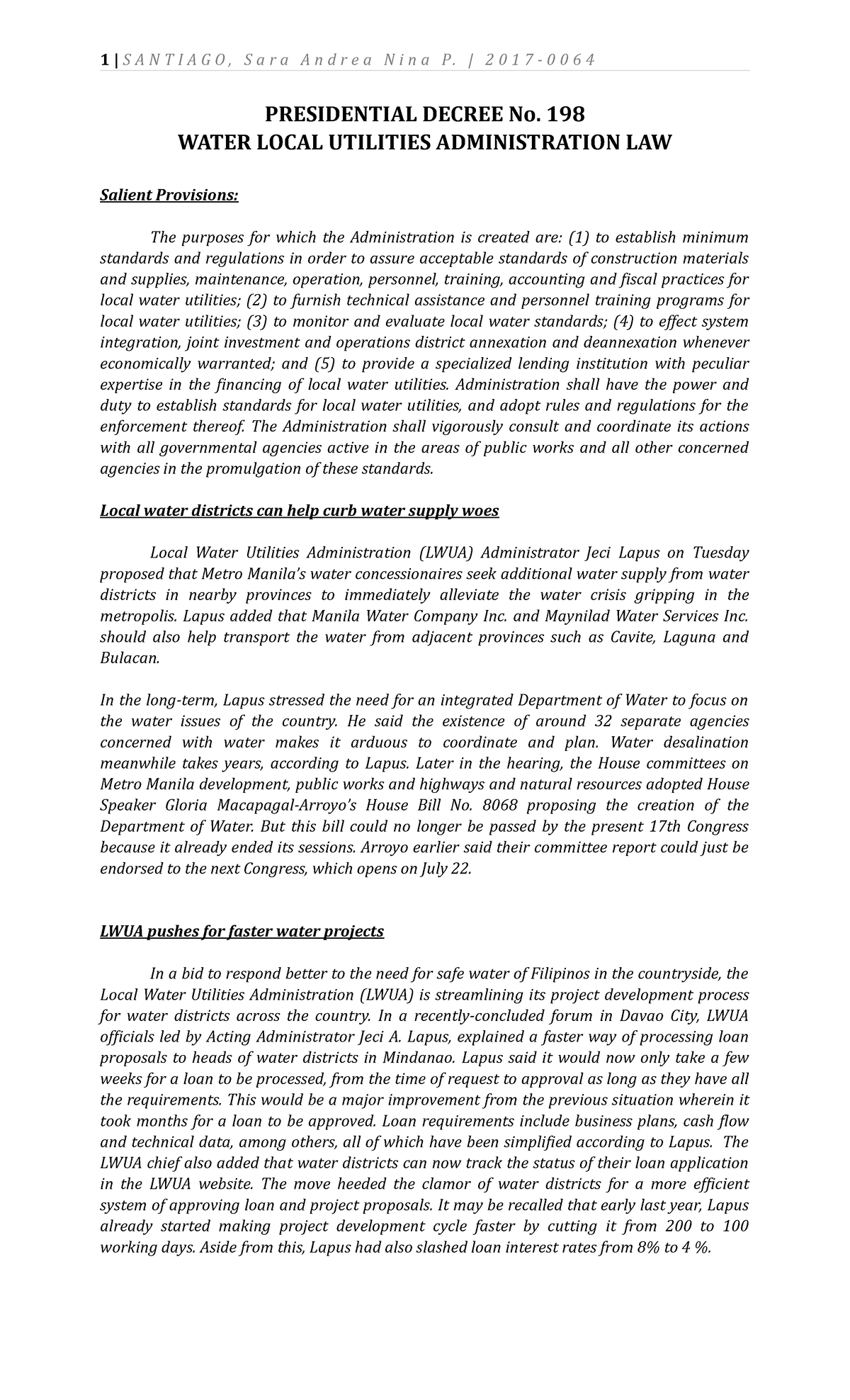 LWUA AND LWA - Lecture notes 1 - 1 | S A N T I A G O , S a r a A n d r ...