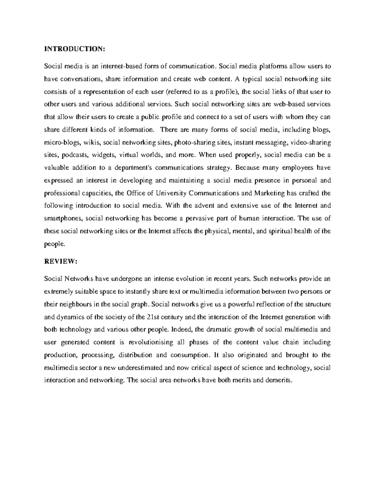 Introduction of social networking and merits - INTRODUCTION: Social ...