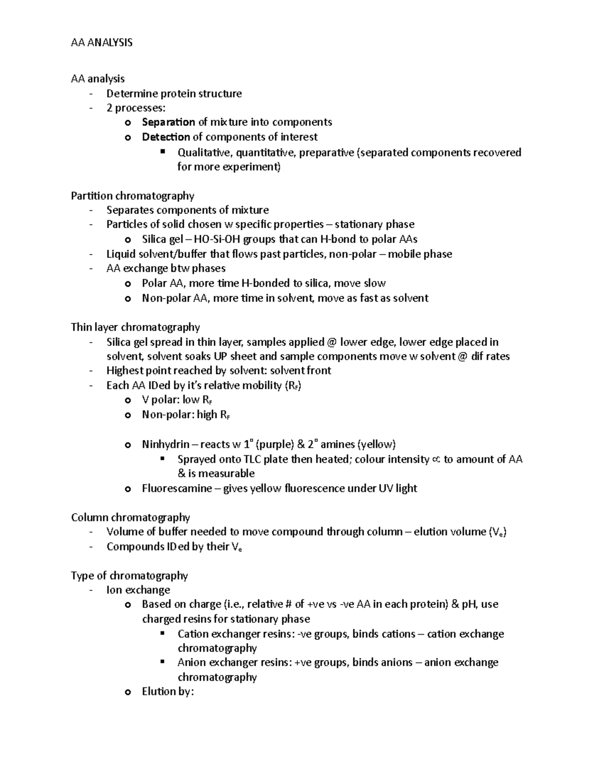 BIOC2580 - AA analysis - biochem notes - AA ANALYSIS AA analysis ...