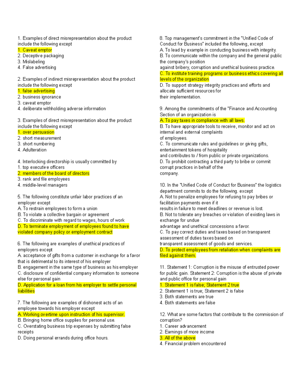 Chapter 2 ques - LECTURE NOTES - Examples of direct misrepresentation ...