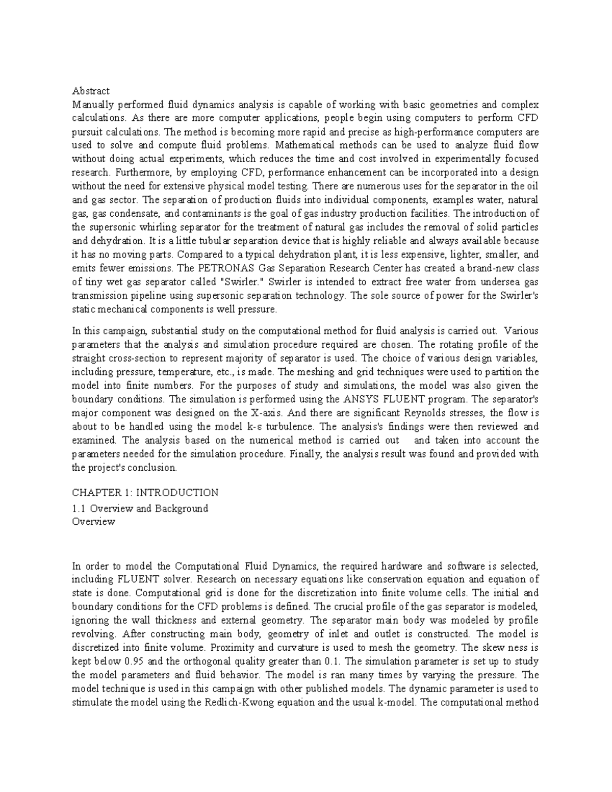 Mechanical Report - Abstract Manually performed fluid dynamics analysis ...
