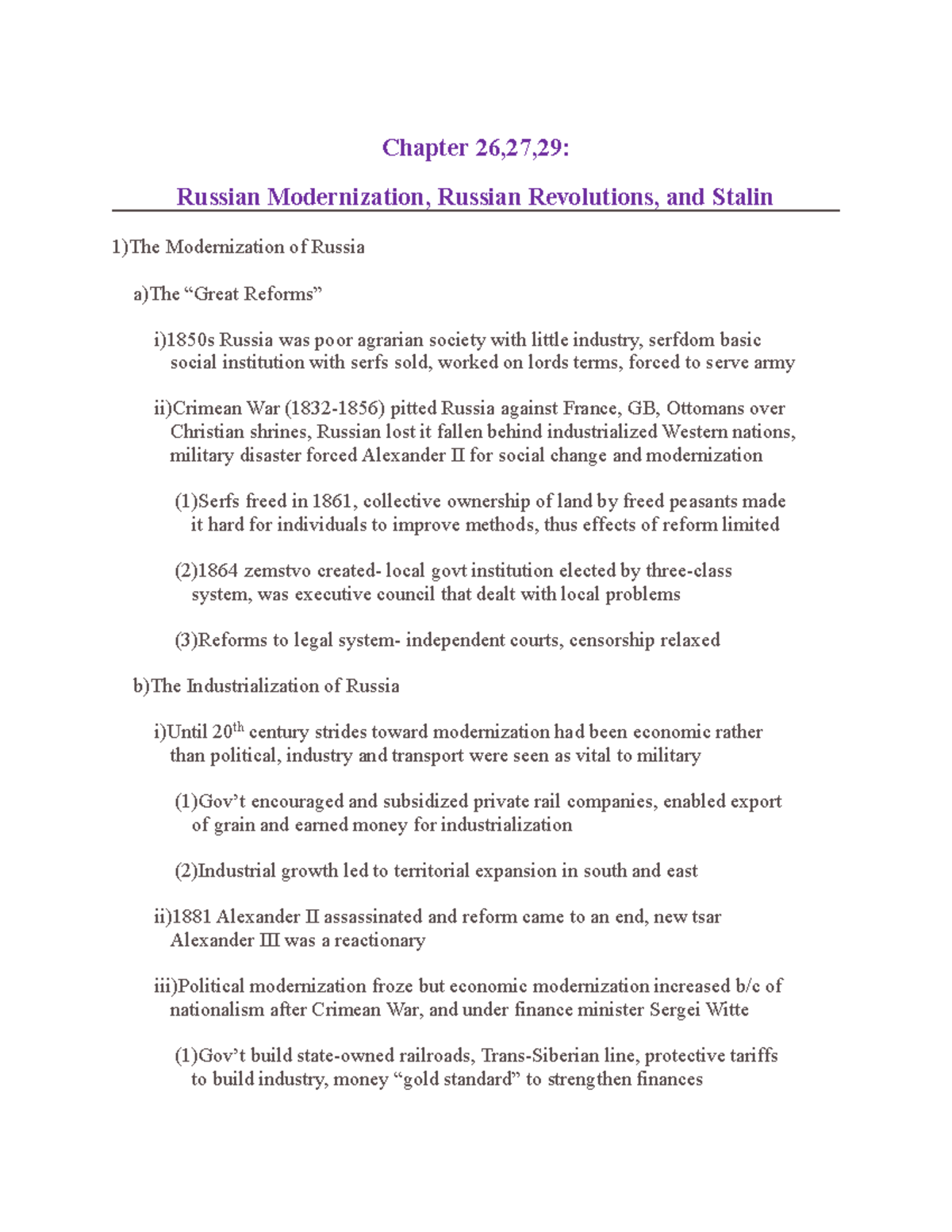 Russian Modernization, Russian Revolutions, and Stalin - Chapter 26,27 ...