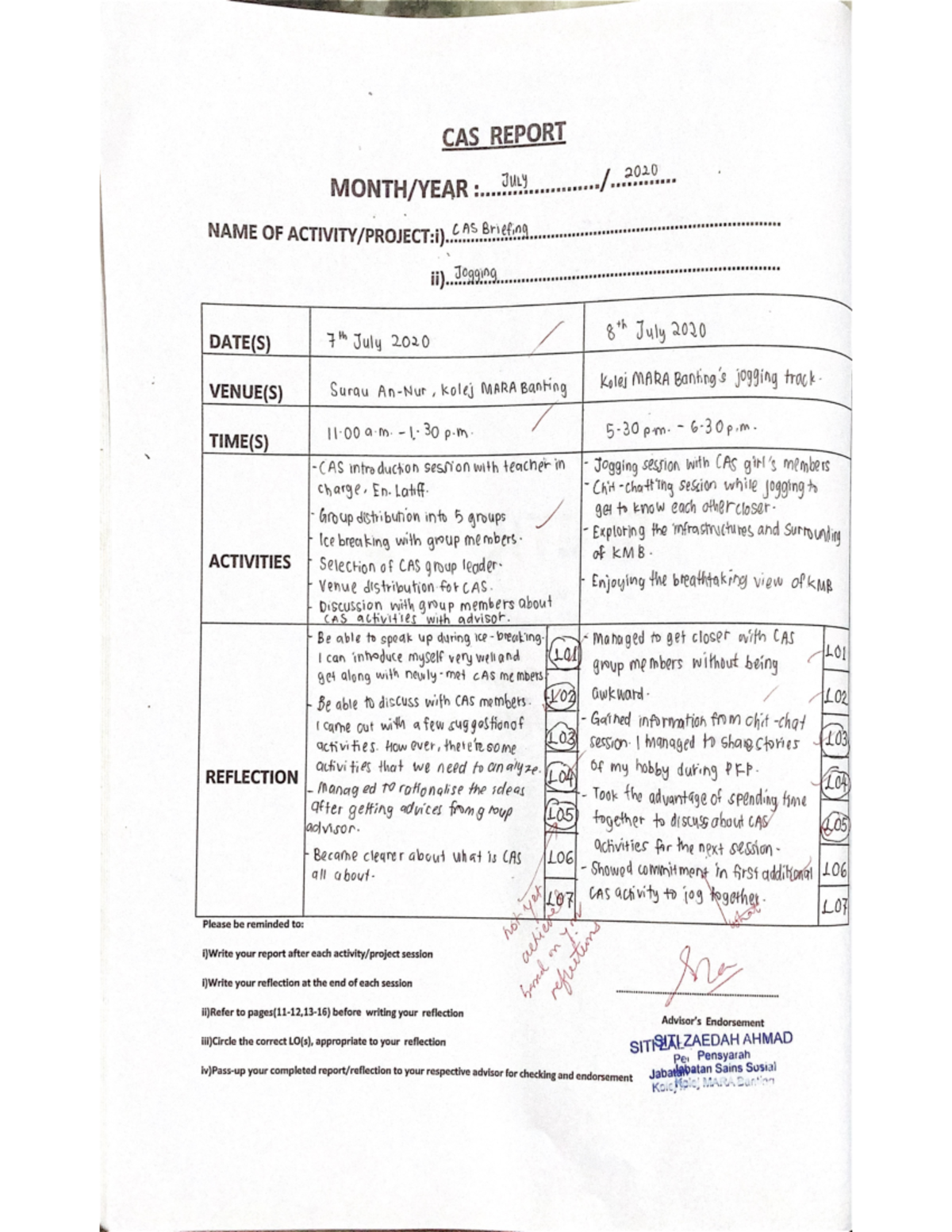 CAS Report SEM 1 - photostated version - DATE(S) VENUE(S) TIME(S) (AS ...