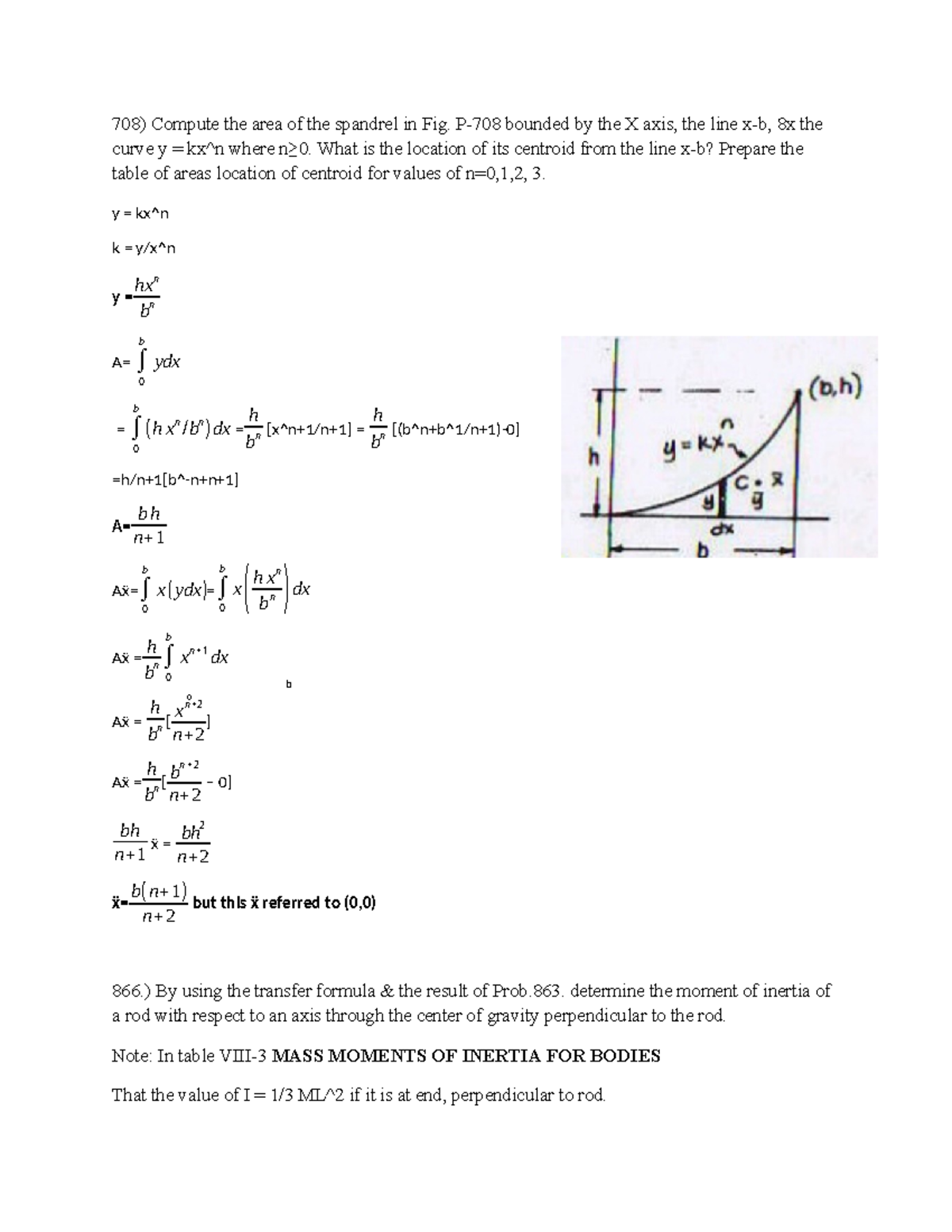 708 - yes - 708) Compute the area of the spandrel in Fig. P-708 bounded ...