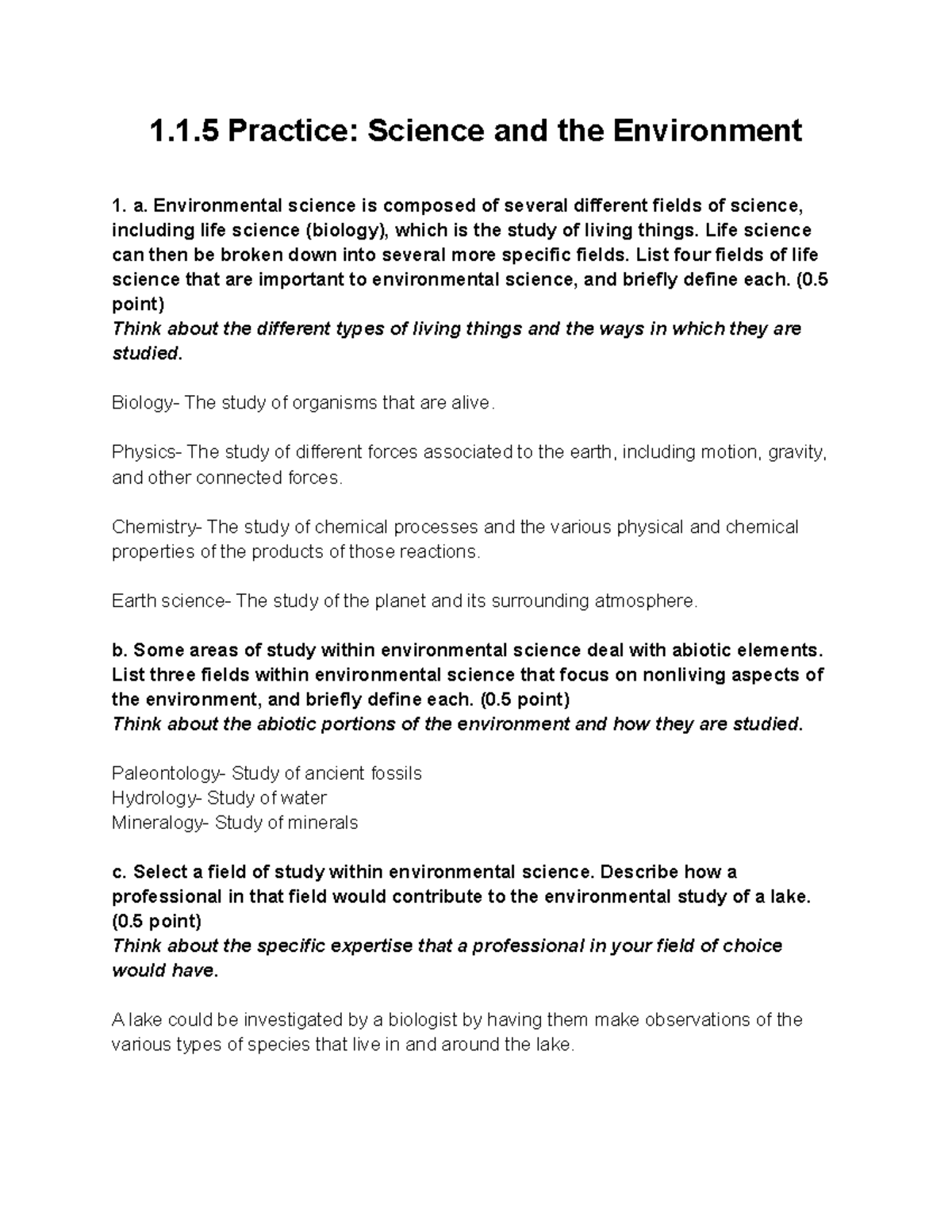 1.1.5 Practice Science and the Environment - 1.1 Practice: Science and ...