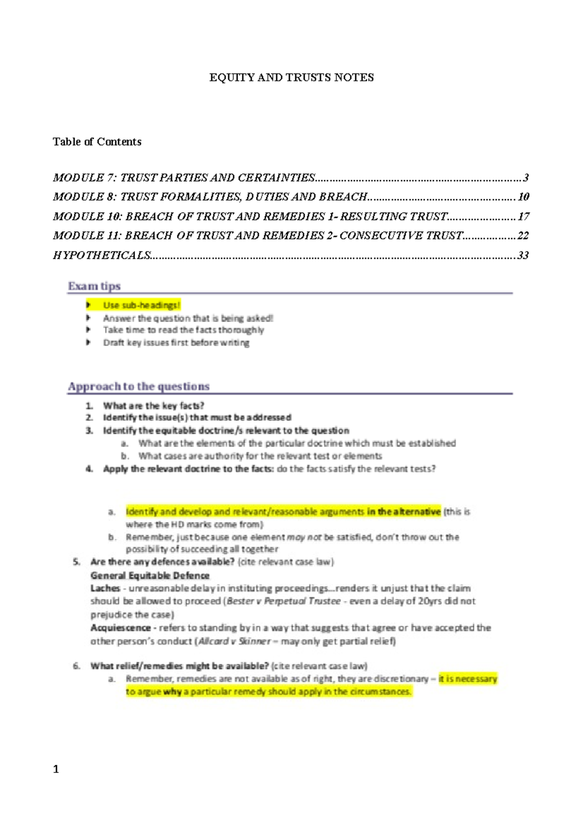 Equity AND Trusts Notes - EQUITY AND TRUSTS NOTES Table of Contents ...