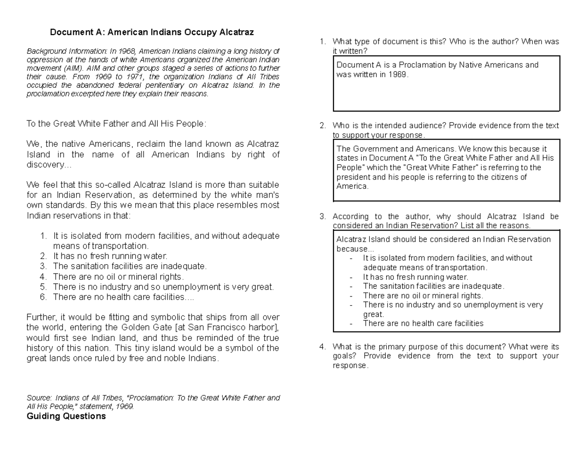 AIM primary docs - Document A: American Indians Occupy Alcatraz ...